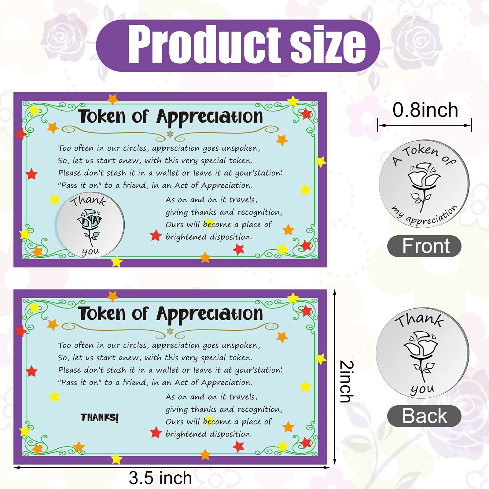 12 Sets Tokens of Appreciation and Cards Set Inspirational Quote Cards ...