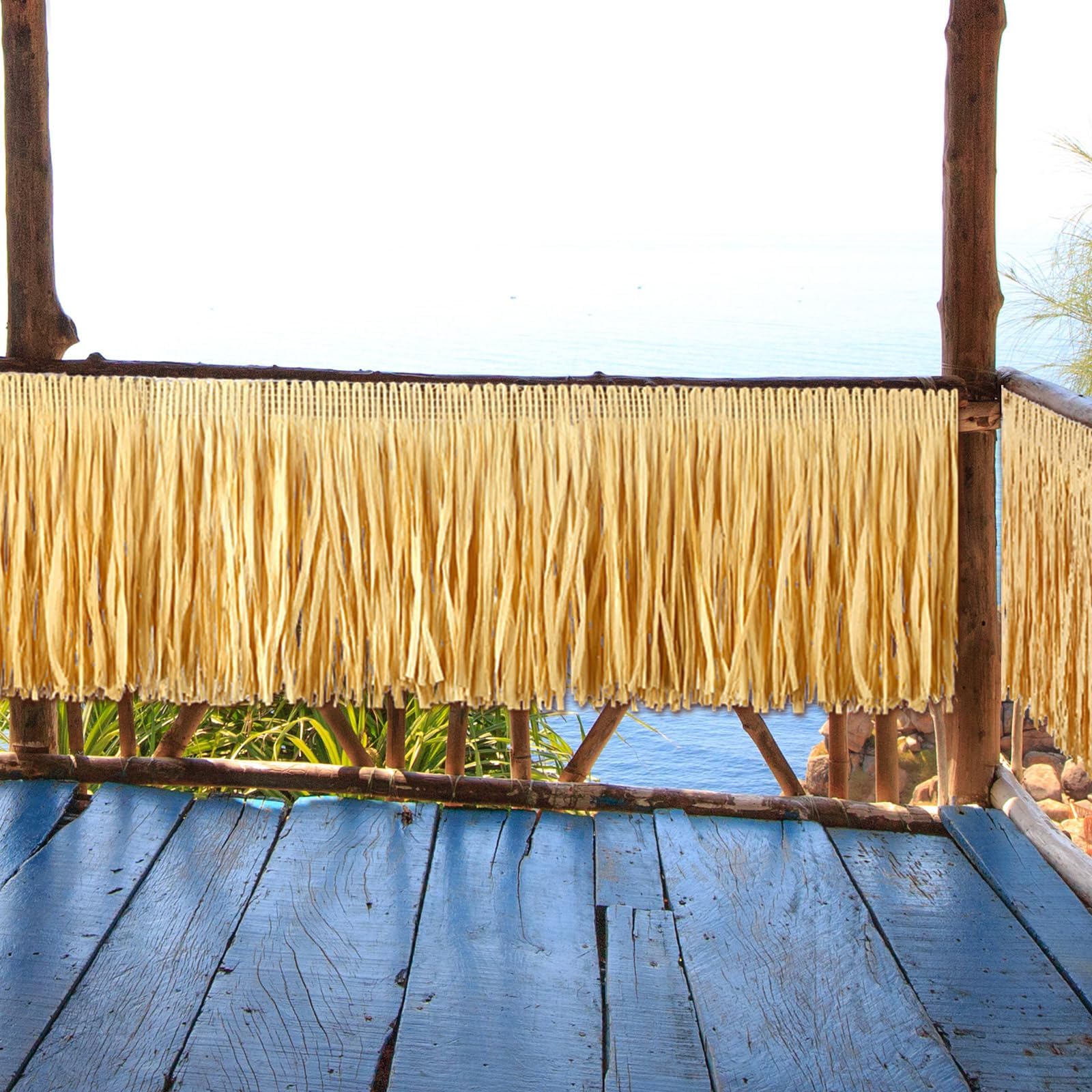 Amazon.com: Hawaiian Luau Grass Raffia Fringe Banner Table Skirt for ...