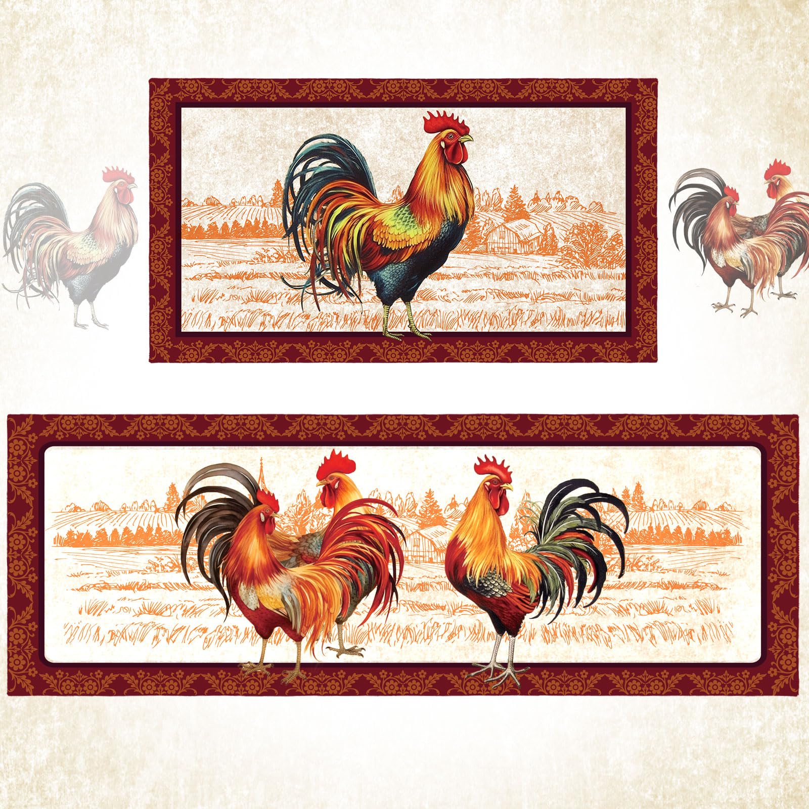 Amazon.com: Bencailor 2 Pcs Farmhouse Kitchen Rugs Farm Rooster Welcome ...