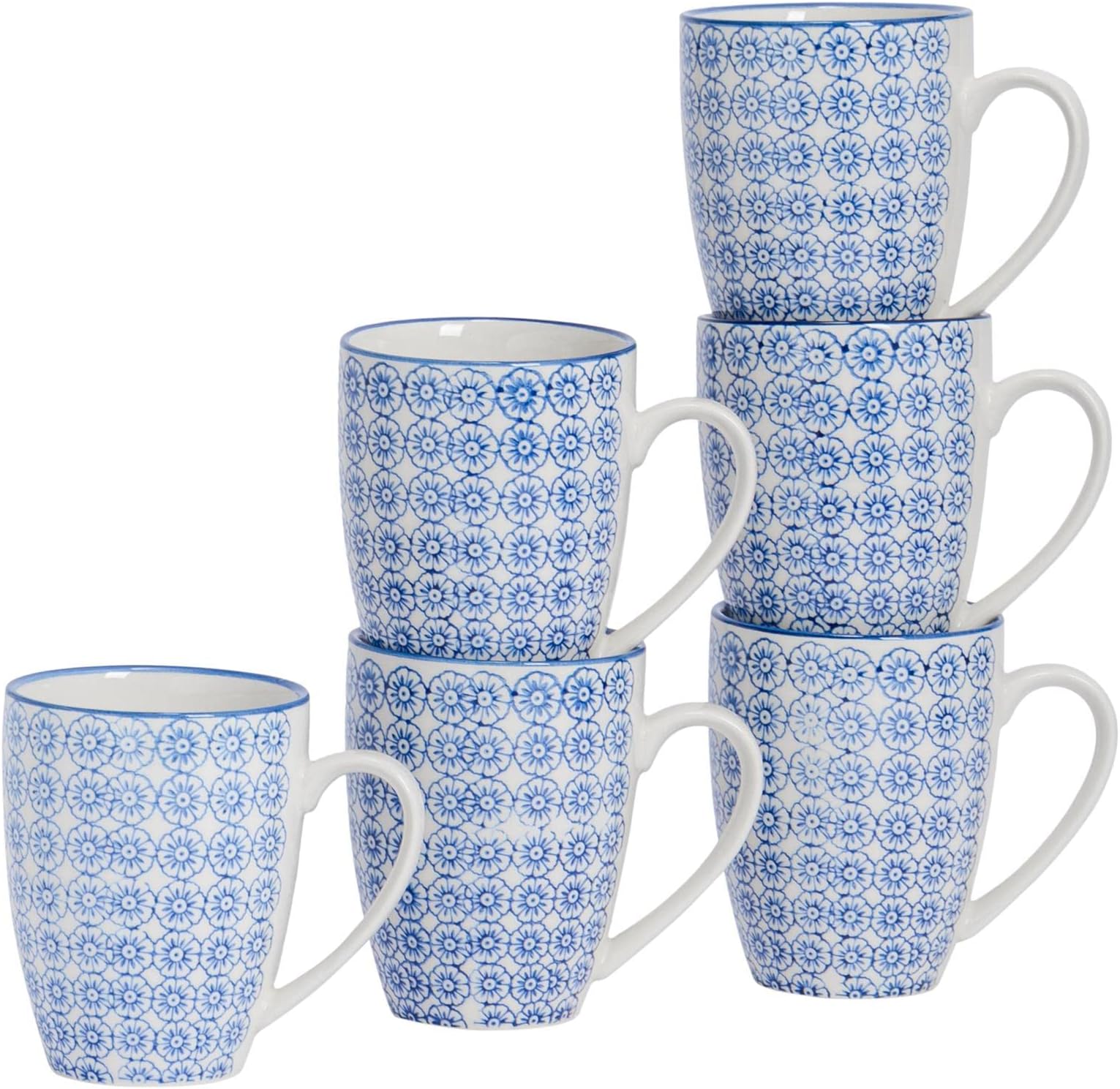 Nicola Spring 6 Piece Hand-Printed Tea and Coffee Mug Set - Japanese ...