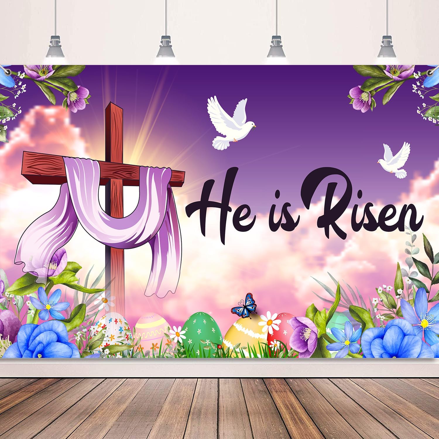 Amazon.com : He is Risen Easter Decor Banner Backdrop 5 X 3 Ft ...