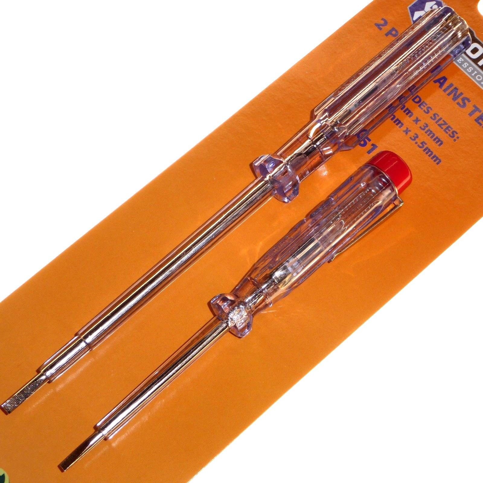 2 Piece Mains Tester Screwdriver Set Flathead - 140mm x 3mm and 190mm x ...