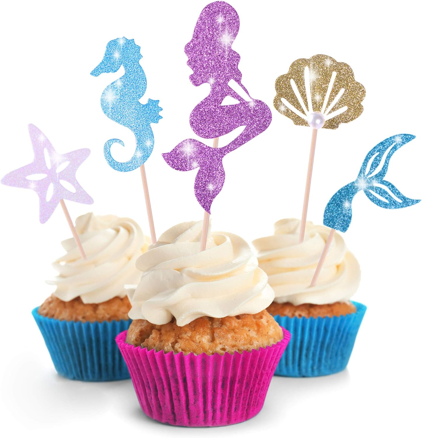 Amazon.com: GET FRESH Mermaid Cupcake Toppers Decorations – 30-pcs ...