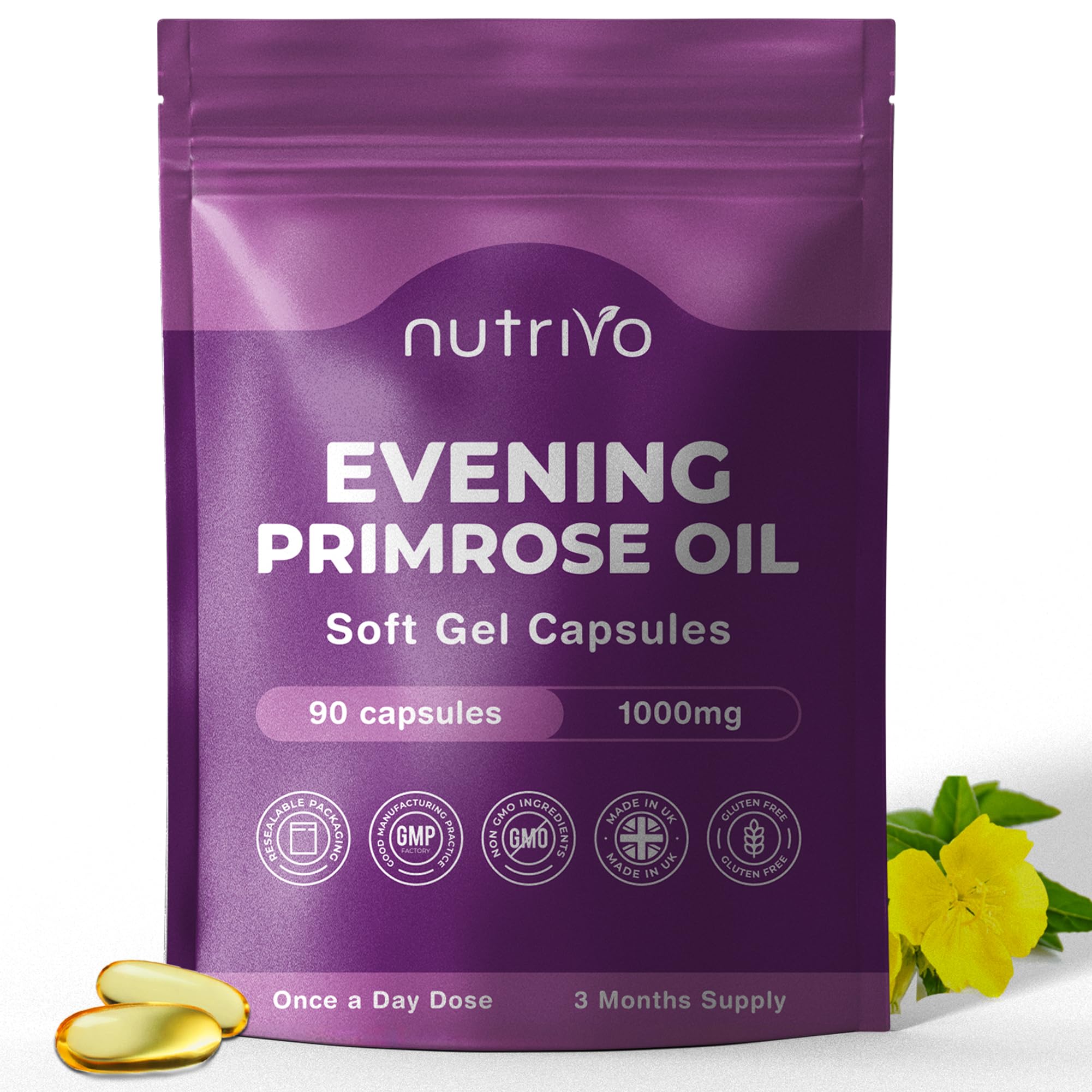 Evening Primrose Oil 1000mg | 90 Capsules Per Pouch | High Strength ...