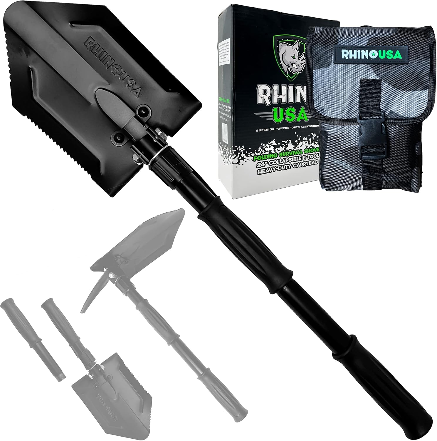 Amazon.com : Rhino USA Survival Shovel w/Pick - Heavy Duty Carbon Steel ...