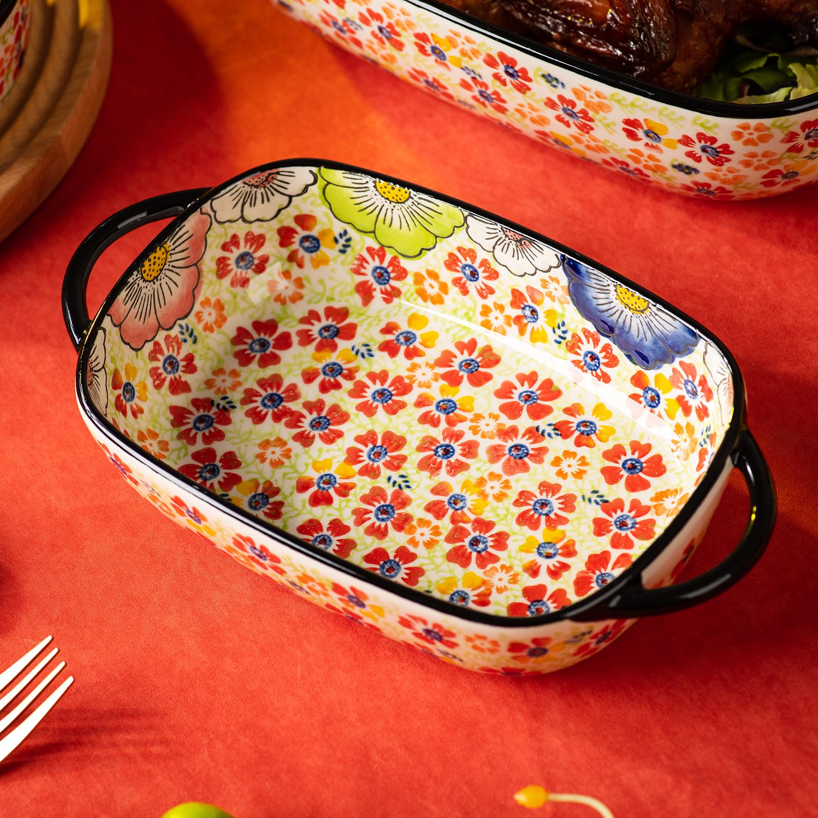 ONECCI Retro pastoral style Ceramic Baking Dish Rectangular Bakeware ...