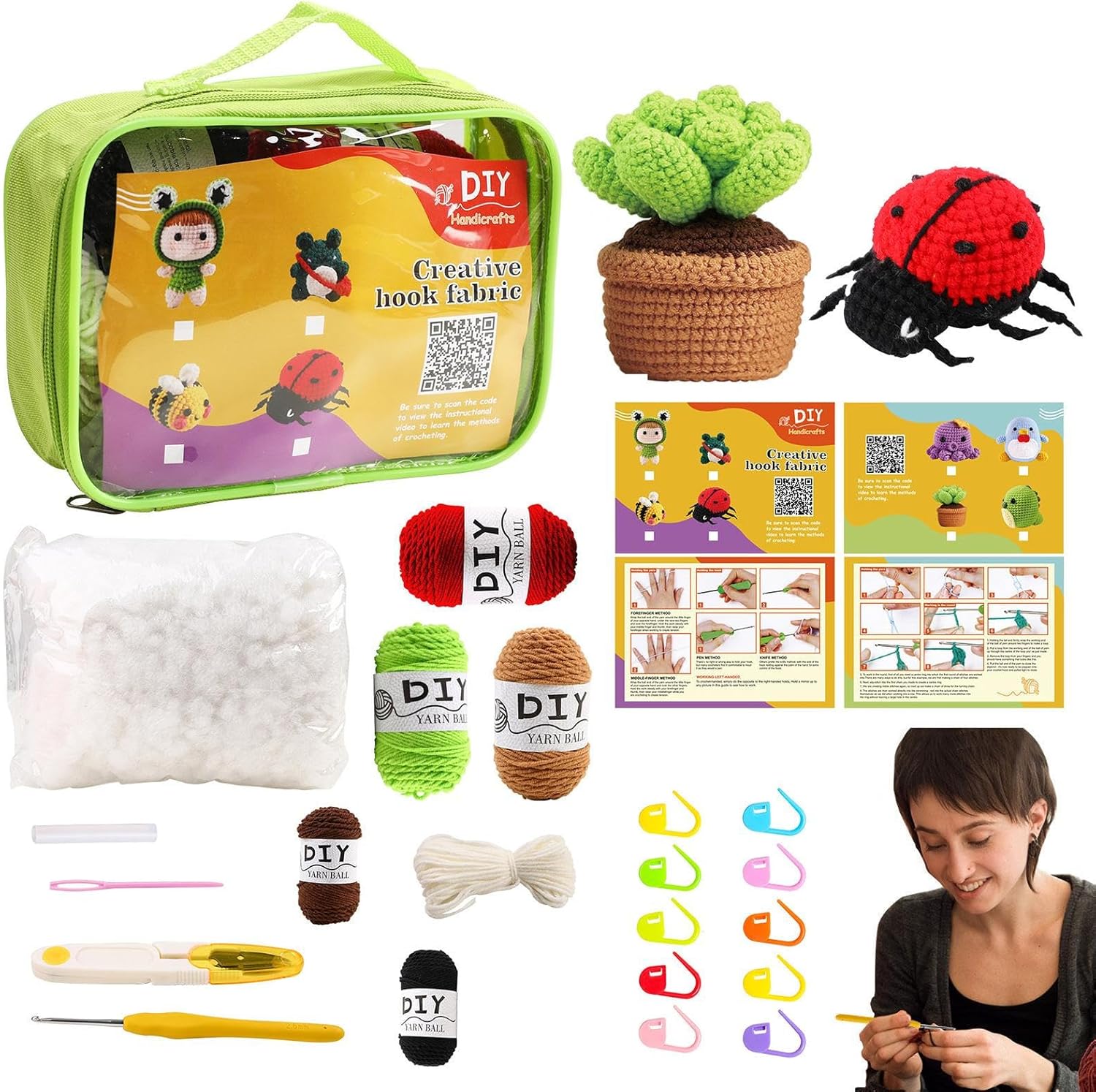 Amazon.co.jp: Wobbles Crochet Kit | Succulent and Ladybug Knitting Kit ...