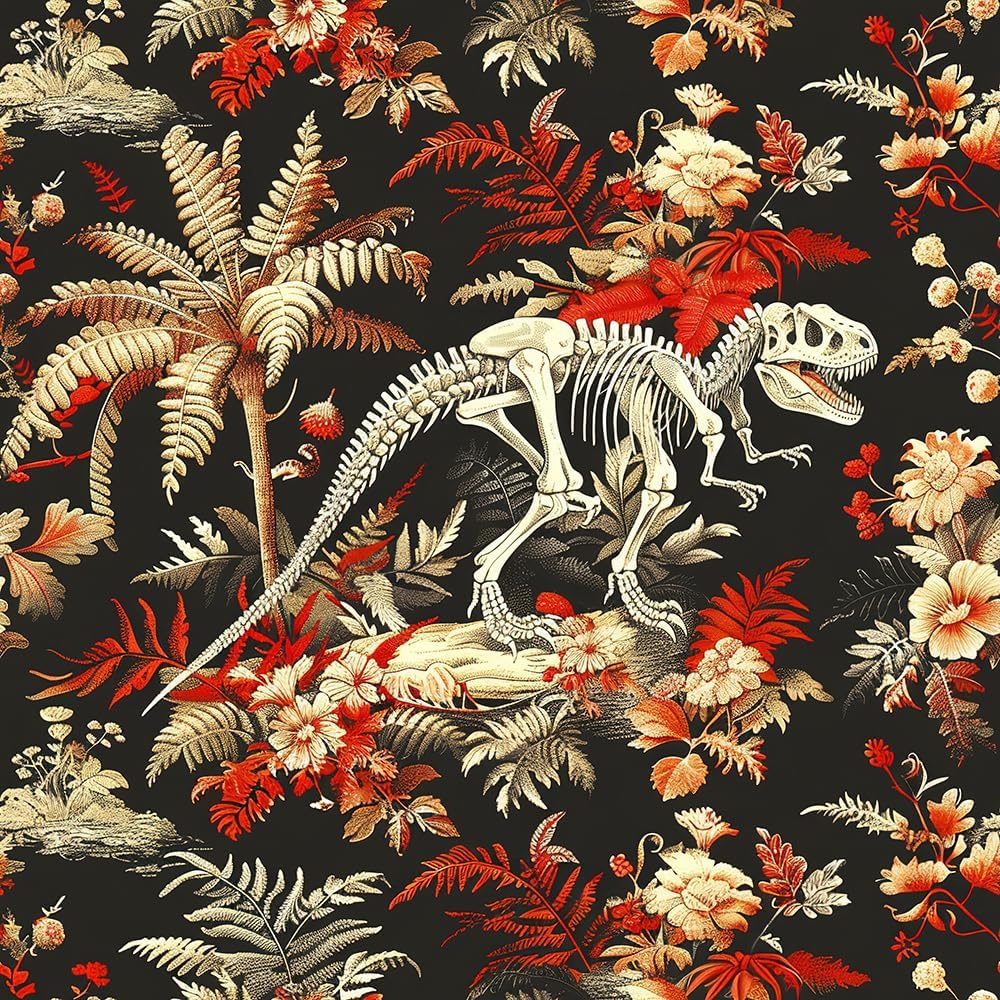 REDAMANCY Vintage red Beige Jungle Ancient Dinosaur Peel and Stick ...