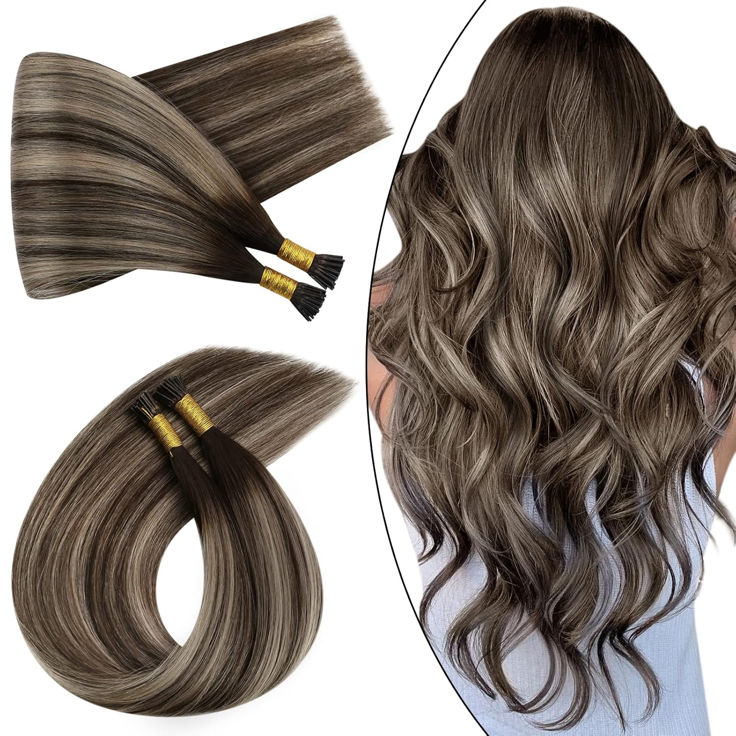 Amazon.com : Ugeat I Tip Hair Extensions Human Hair 20 Inch I Tip Cold ...