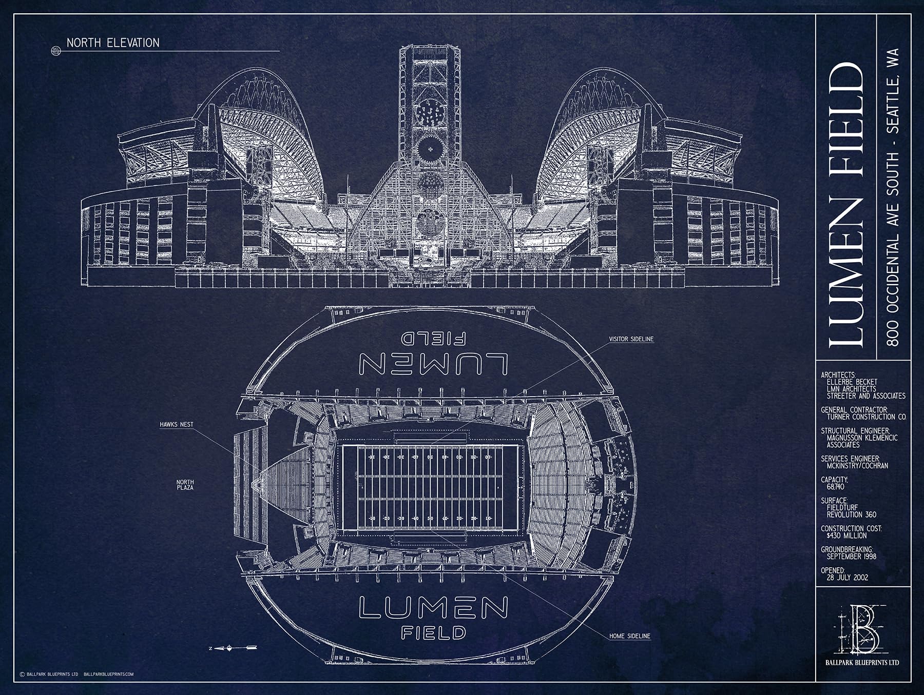 Amazon.com: Lumen Field Blueprint-Style Print: Posters & Prints