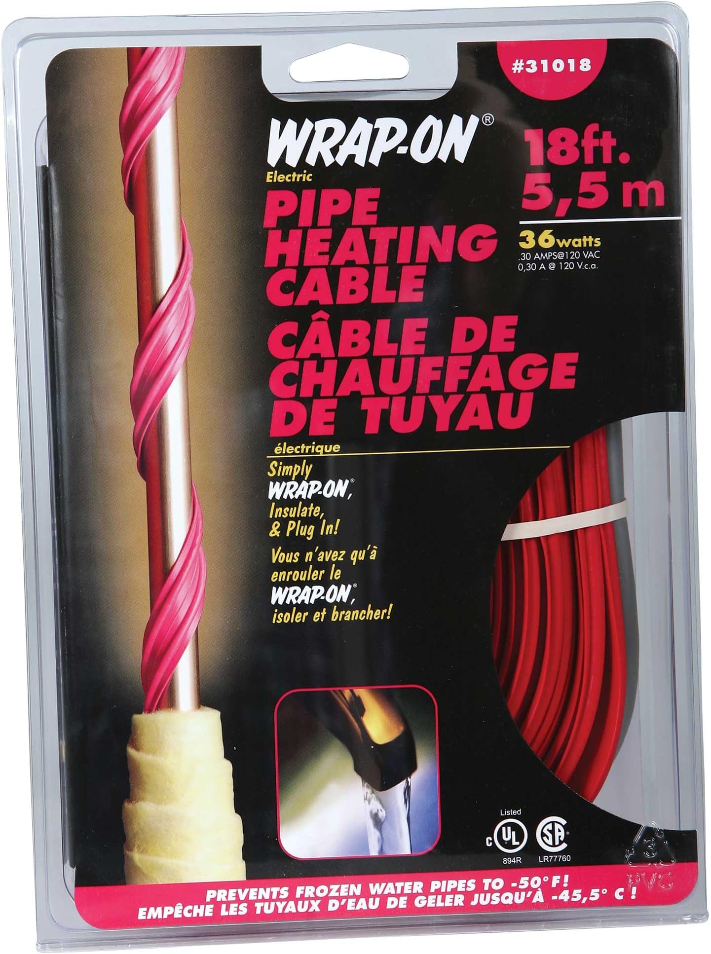 WRAP-ON Pipe Heating Cable - 30-Feet, 120 Volt, Built-in Thermostat ...