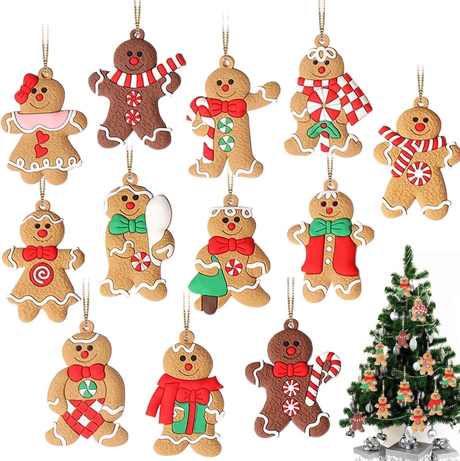 12 Pack Gingerbread Man Ornaments for Christmas Tree Decorations - 3 ...