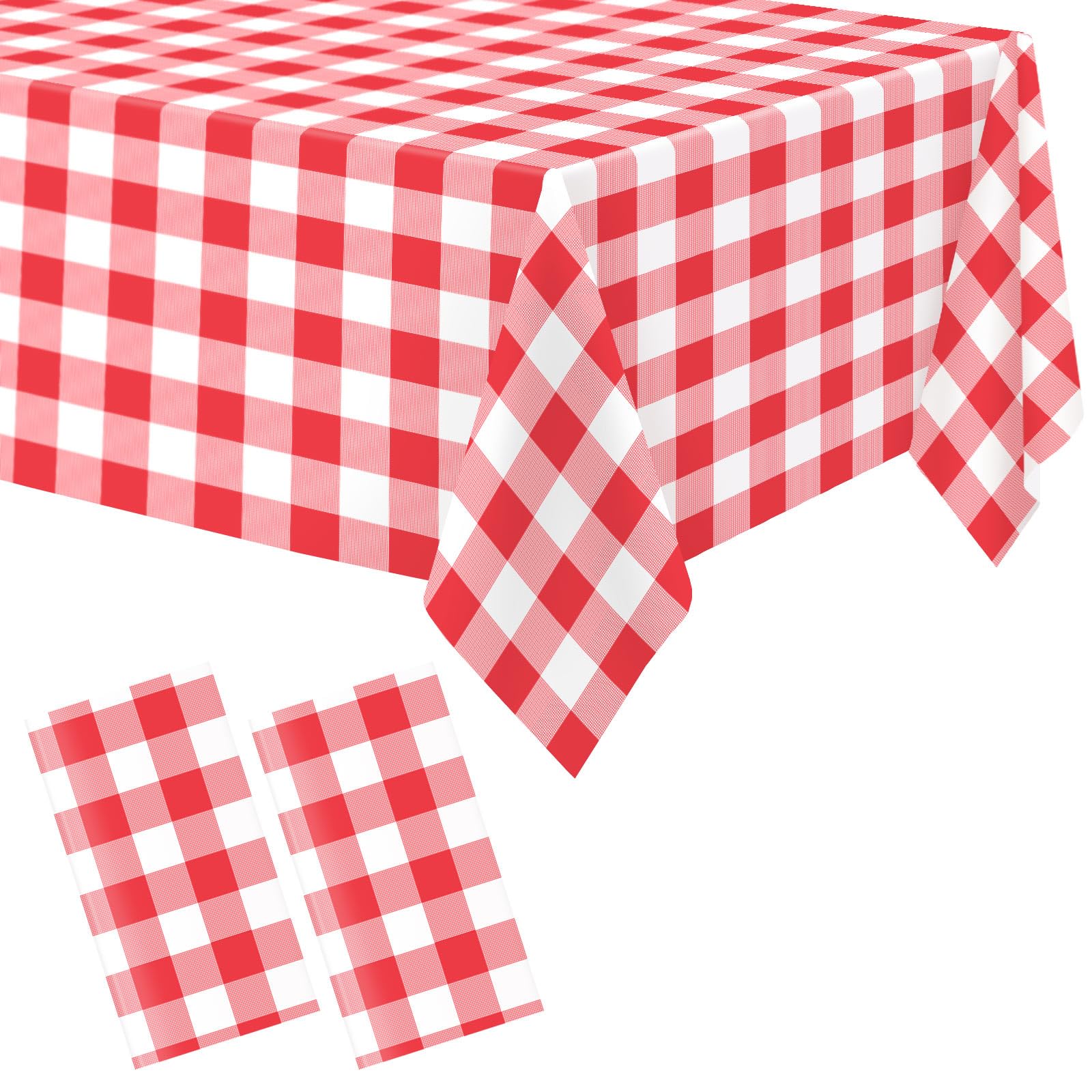 Snapklik.com : 2 Pack Red Gingham Tablecloth, 54 X 108 Inches Red And ...