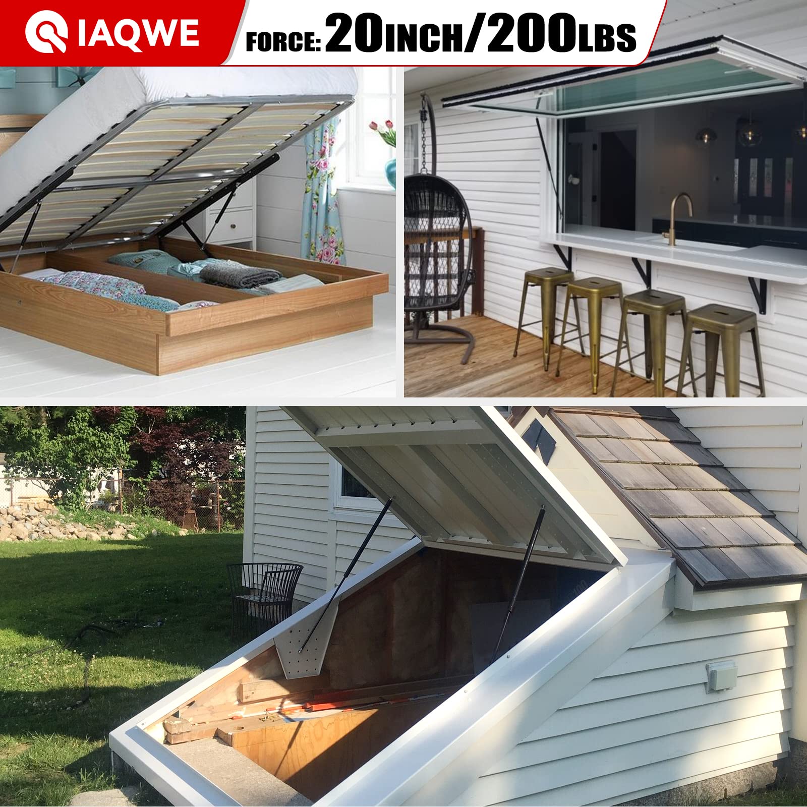 20 Inch 200Lb/889N Gas Struts Spring Shocks with L-Type Mount Brackets ...