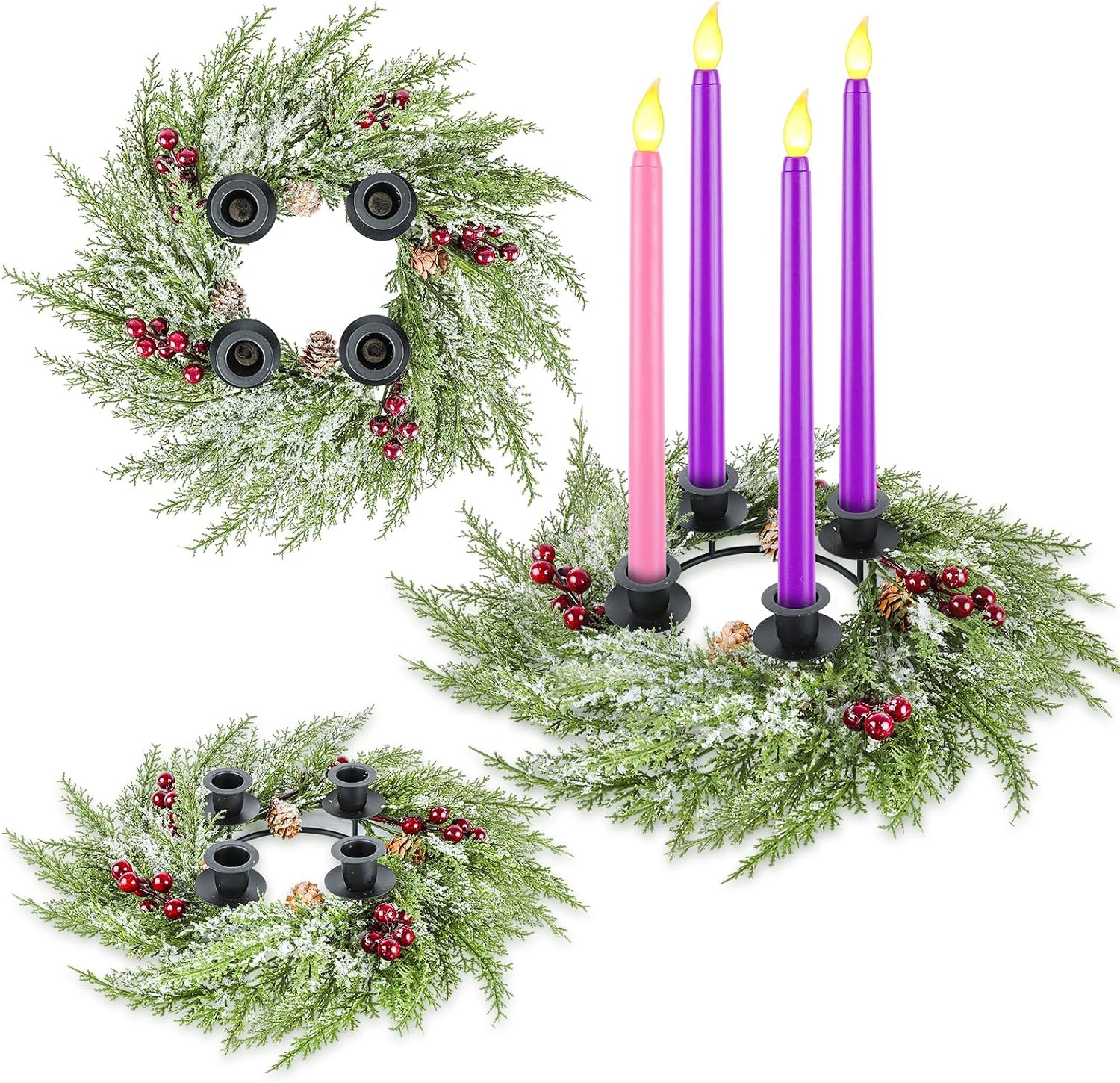 Amazon.com: 5 Pieces Christmas Wreath Candle Centerpiece Decoration ...