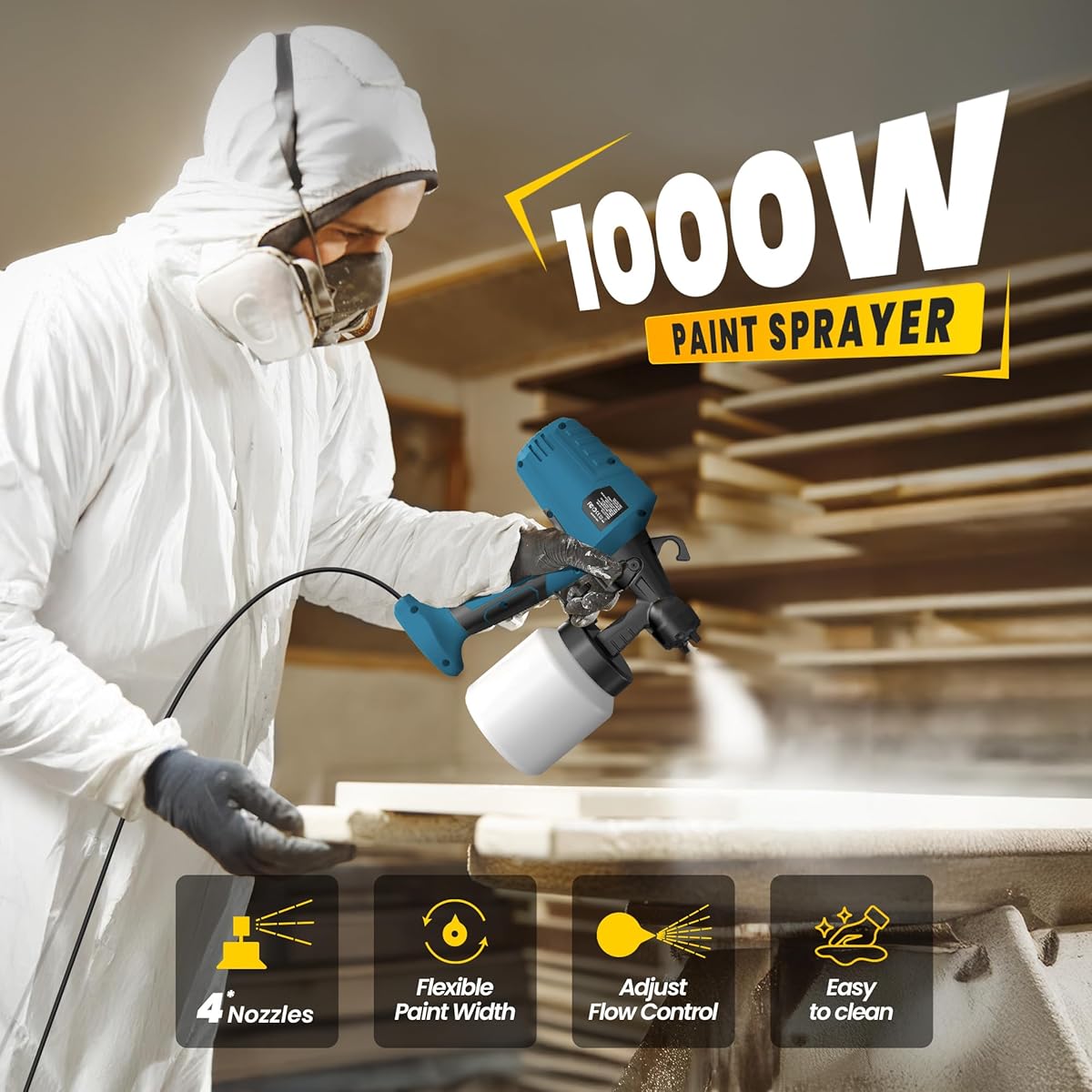 $4/mo - Finance Paint Sprayer for House Painting, 1000W HVLP Spray ...