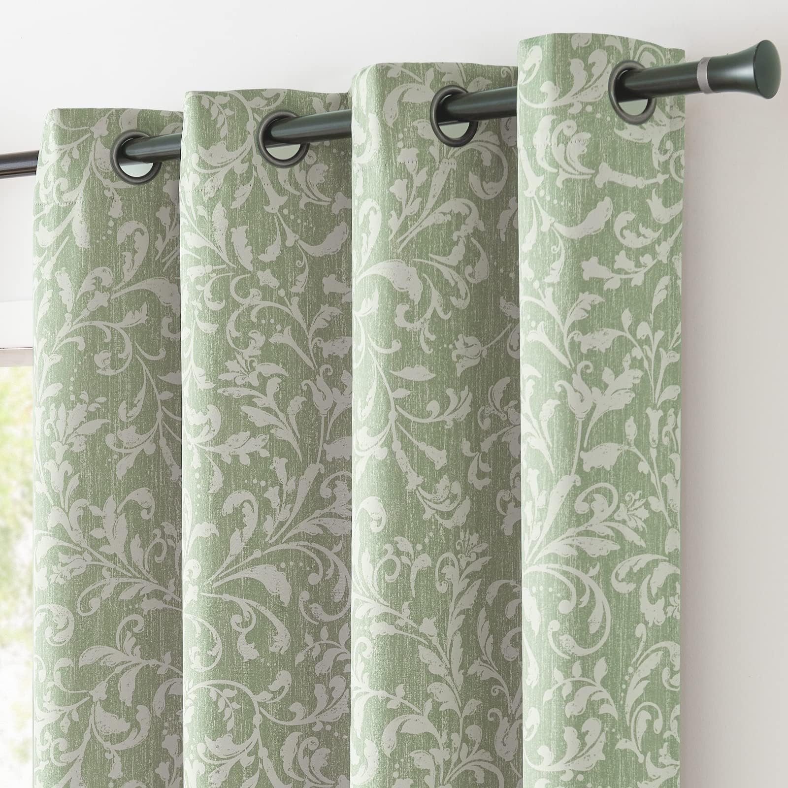 Amazon.com: Lazzzy Sage Green Floral Damask Blackout Curtains 84 Inches ...