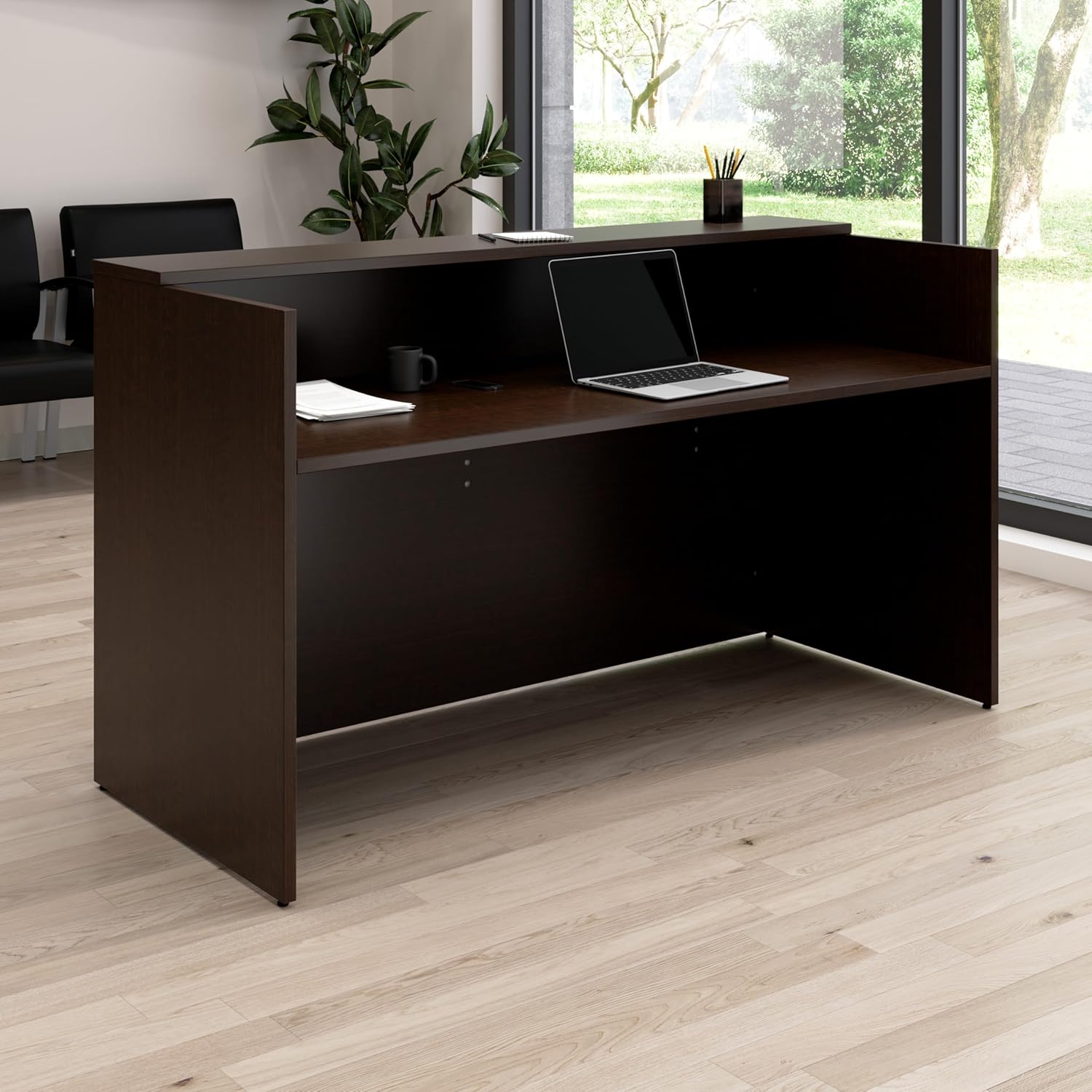 Amazon.com: Bush Business Furniture Arrive Reception Desk with Shelf ...