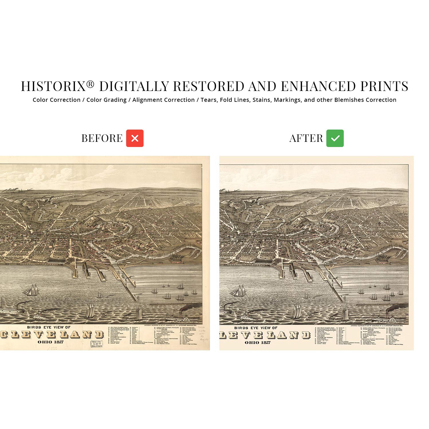 Snapklik.com : Vintage 1877 Cleveland Map - 24x36 Inch Vintage Map Of ...