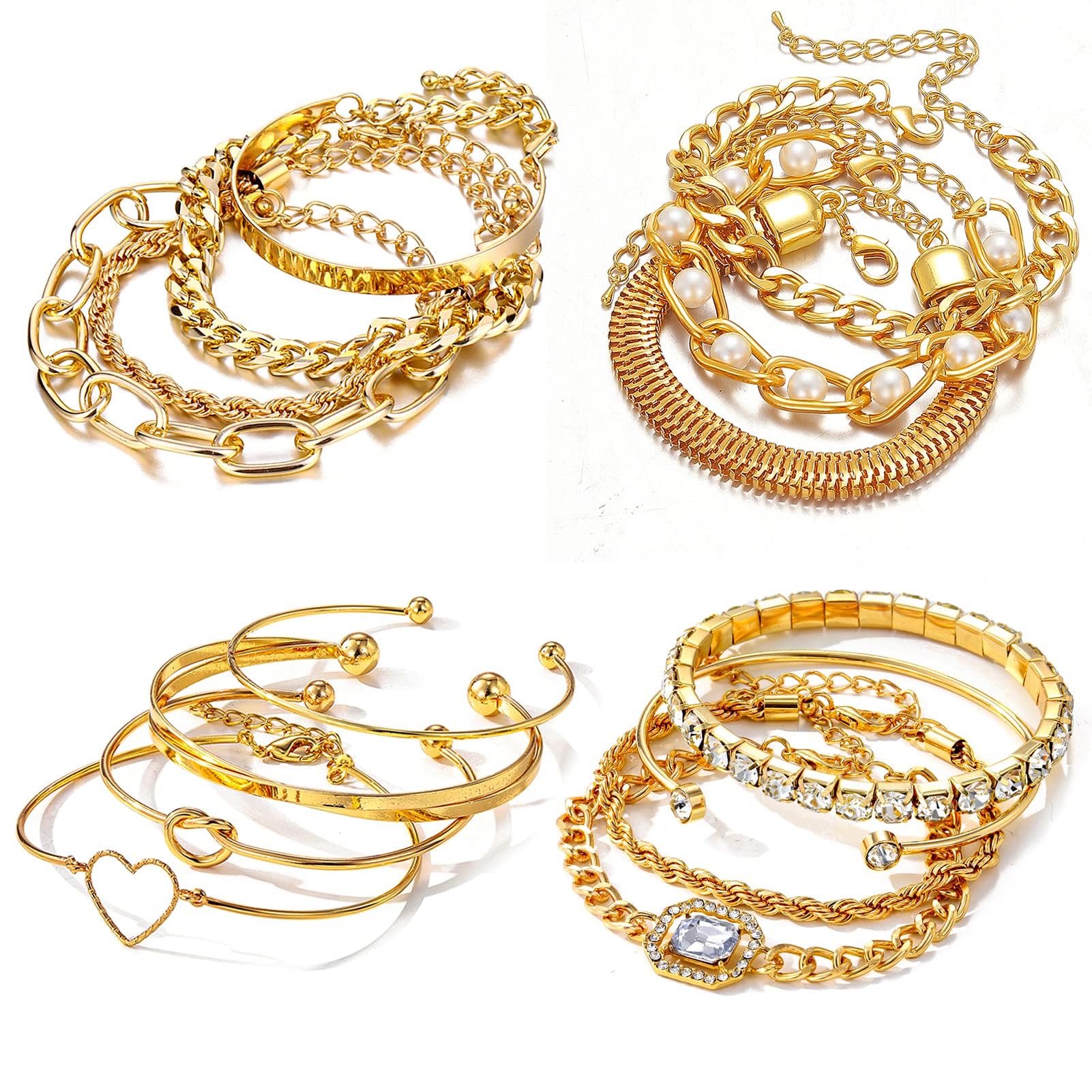 Amazon.com: 15 Pcs 14K Plated Gold Bracelets Set for Women, Multiple ...