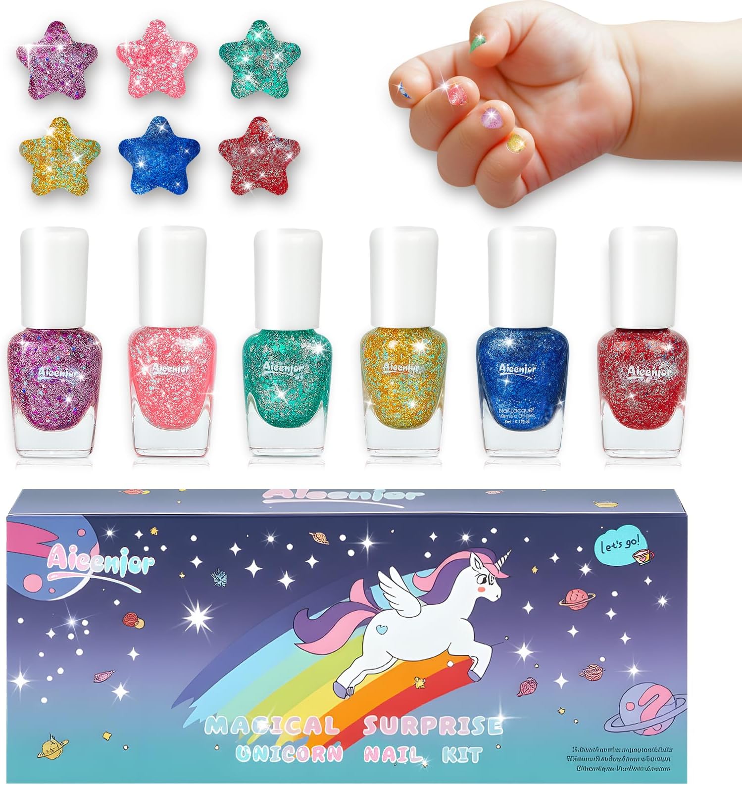 Amazon.com : Aieenjor Quick Dry Kids Nail Polish Set, Glitter Non-Toxic ...