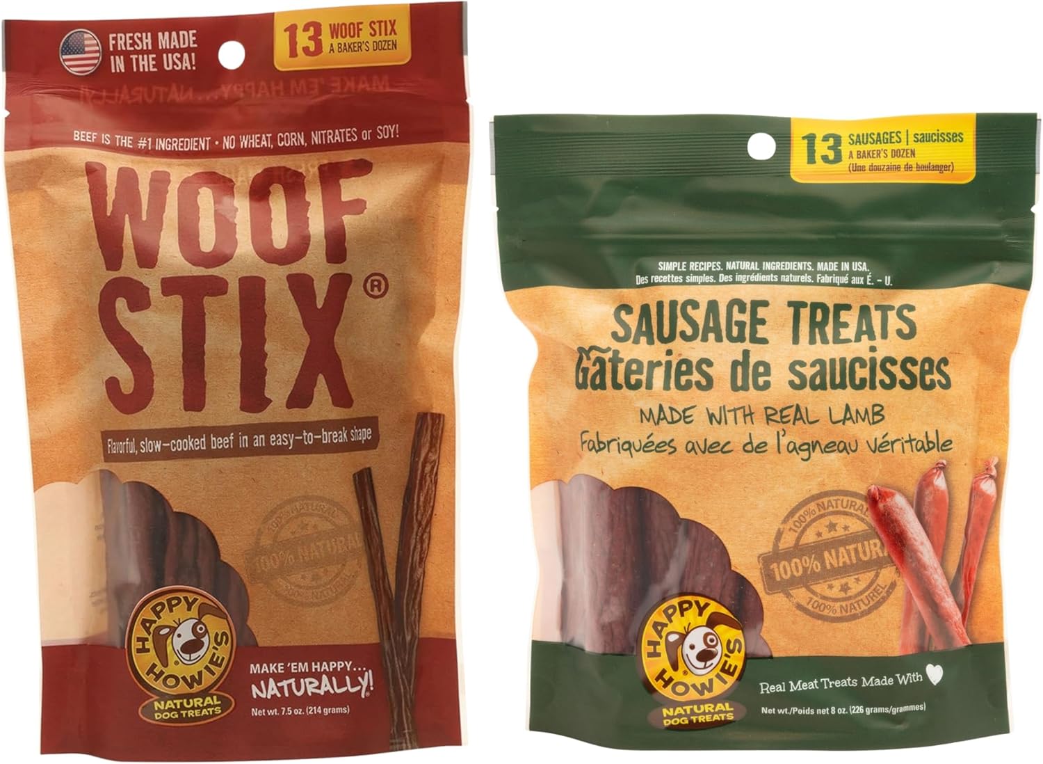 Amazon.com : Happy Howie's Woof Stix & Sausage Treats - Healthy Dog ...