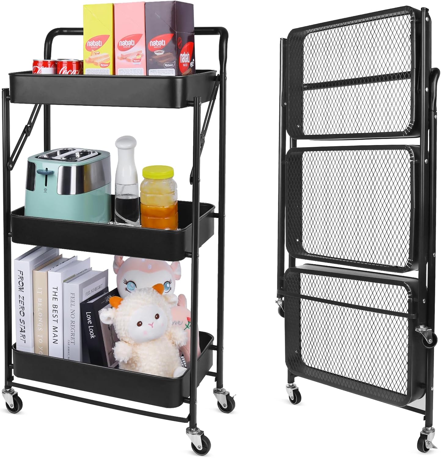 Amazon.com: SAglorb 3 Tier Foldable Metal Utility Cart Organizer with ...
