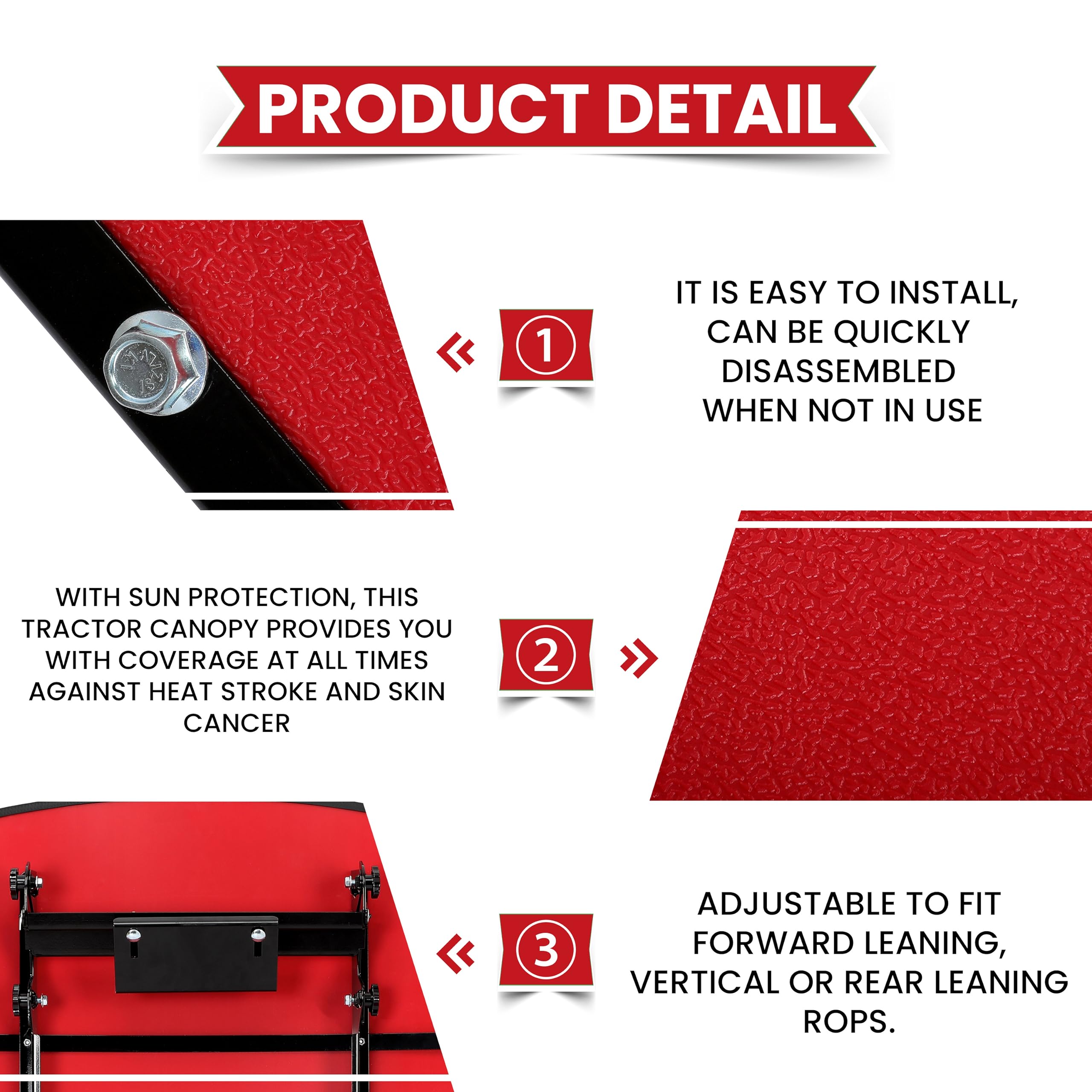 Snapklik.com : ECOTRIC Tractor Canopy For ROPS 48-3/8" X 48-3/8" - Red ...