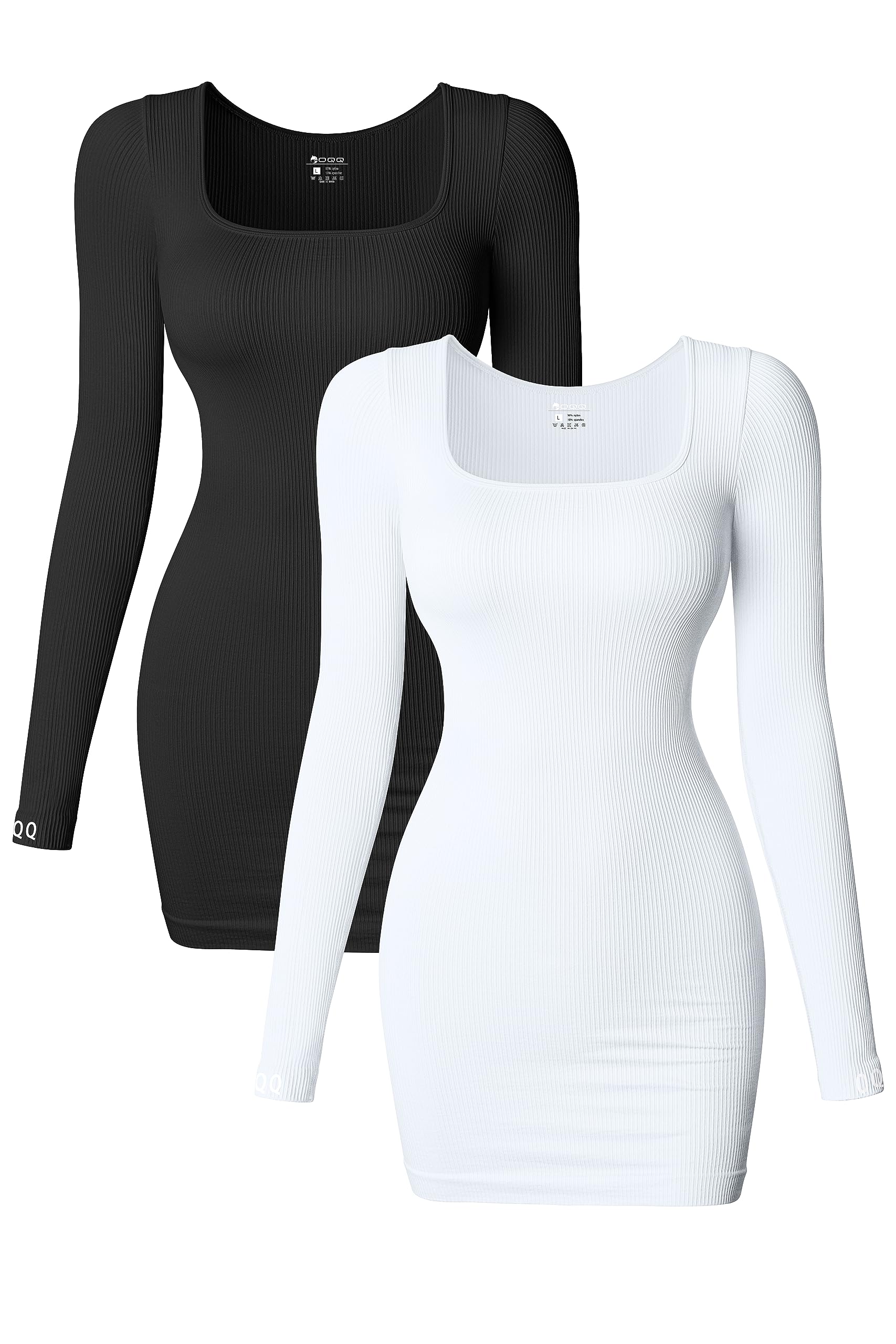 OQQ Women's 2 Piece Dresses Sexy Ribbed Long Sleeve Square Neck Tops ...