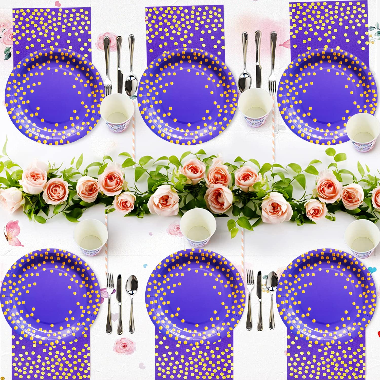 Snapklik.com : HSPAIDYP 40Pcs Gold & Purple Party Supplies - Gold Dot ...