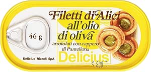 Delicius Anchovy Fillets in Olive Oil w/Capers Tin 46g / Filetti di ...