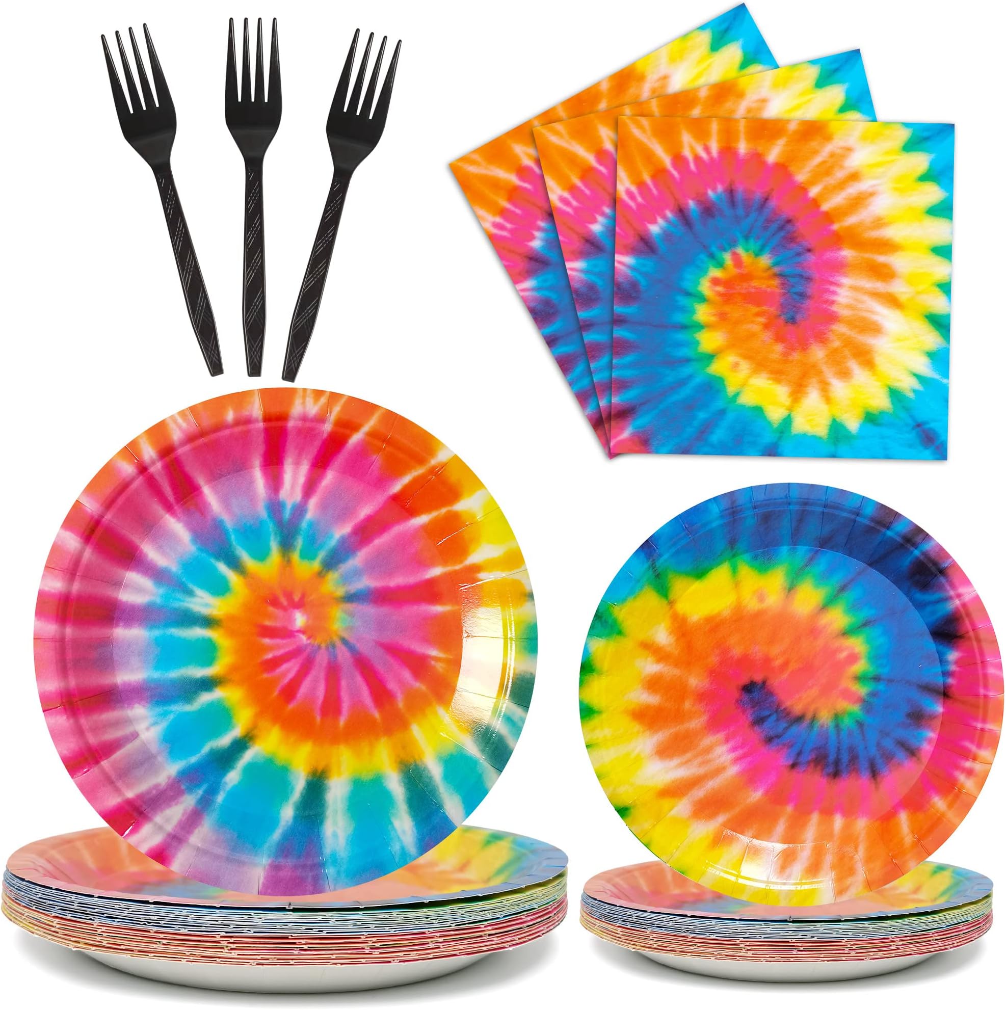Amazon.com: JJ Collections Tie Dye Happy Birthday Plates & Napkins - 9 ...