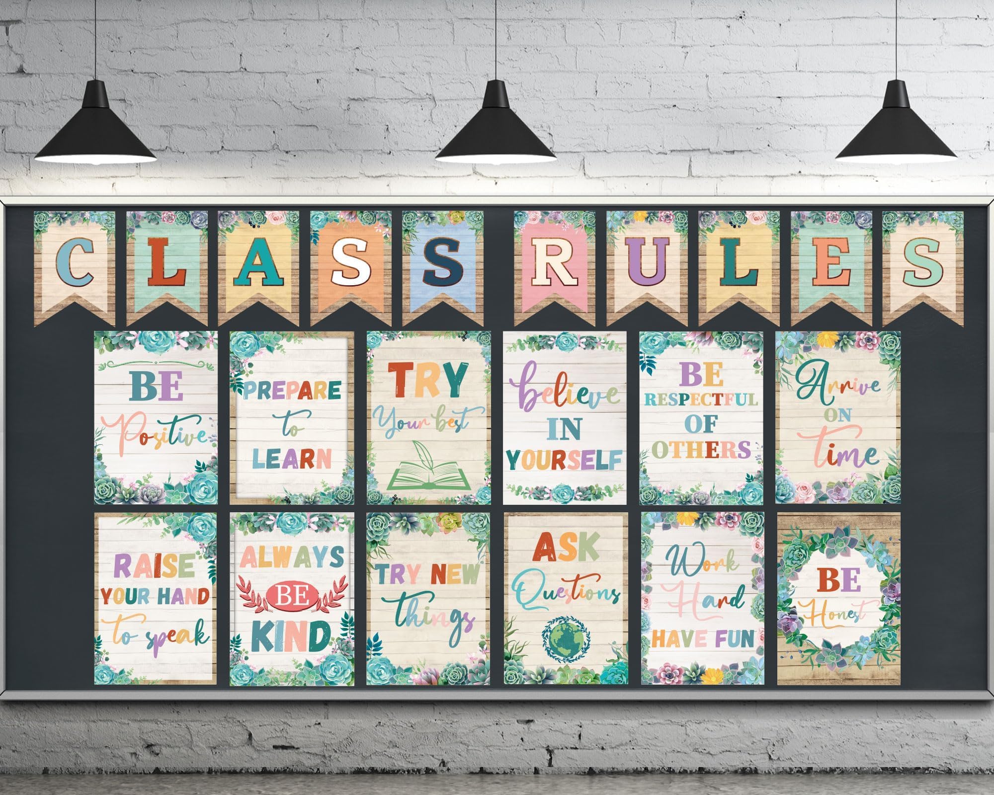 Amazon.com : 22Pcs Class Rules Posters Succulents Classroom Rules ...