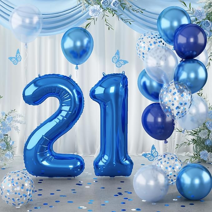 Amazon.com: Foil Number Balloons 21, 40'' 21st Birthday Balloon with ...