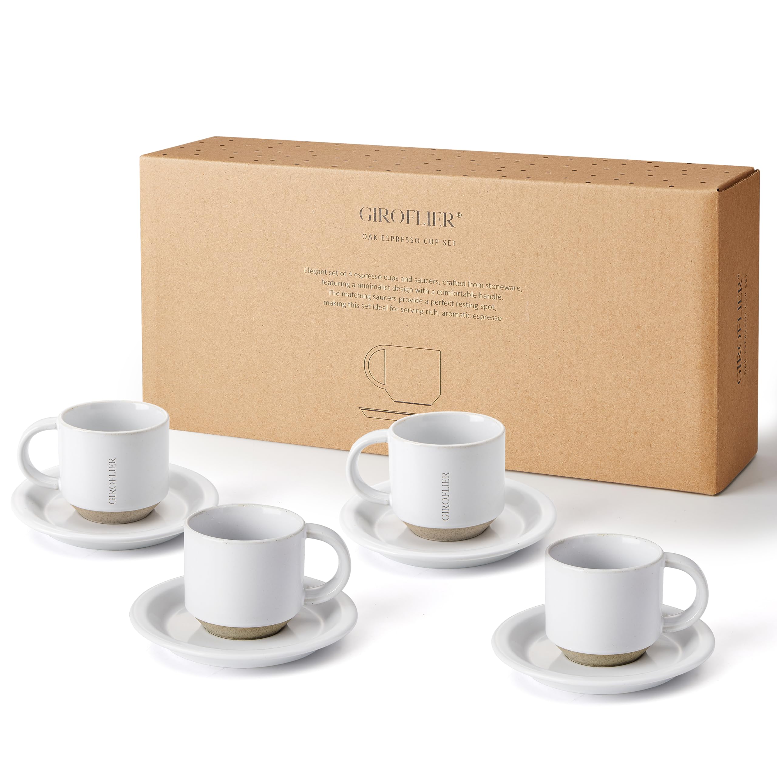 Amazon.com | GIROFLIER Oak Espresso Cups Set of 4 Ceramic Mini Espresso ...