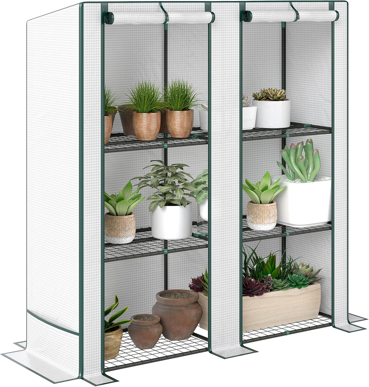 Outsunny 3 Tier Lean-to Mini Greenhouse with Reinforced PE Cover, Portable Small Greenhouse with ...