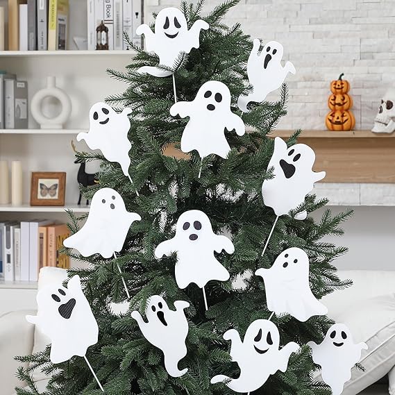 Amazon.com: GlikCeil 12pcs Large White Spooky Ghosts Halloween Tree ...
