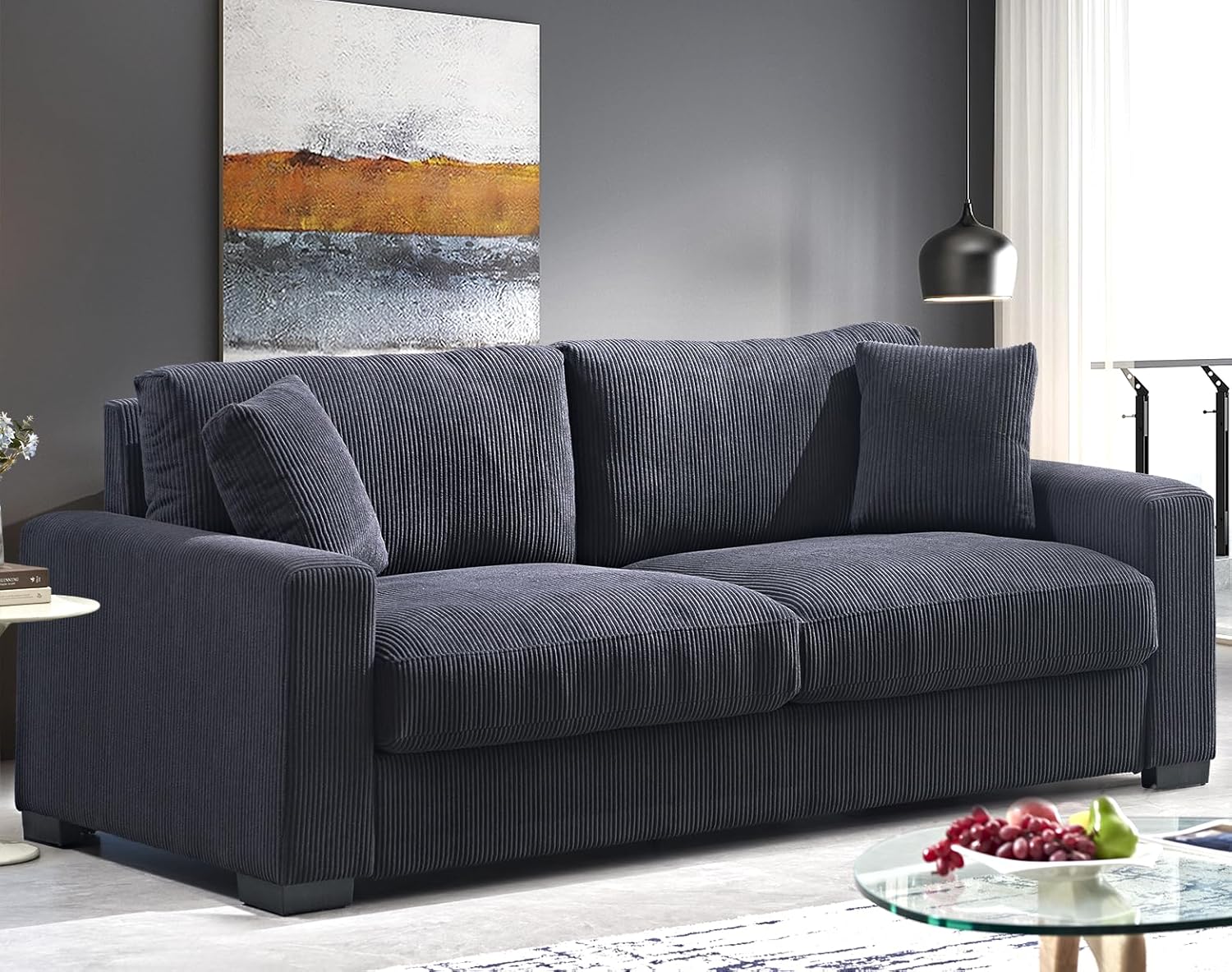 Amazon.com: Container Furniture Direct Luxe Corduroy Sofa with 2 Toss ...