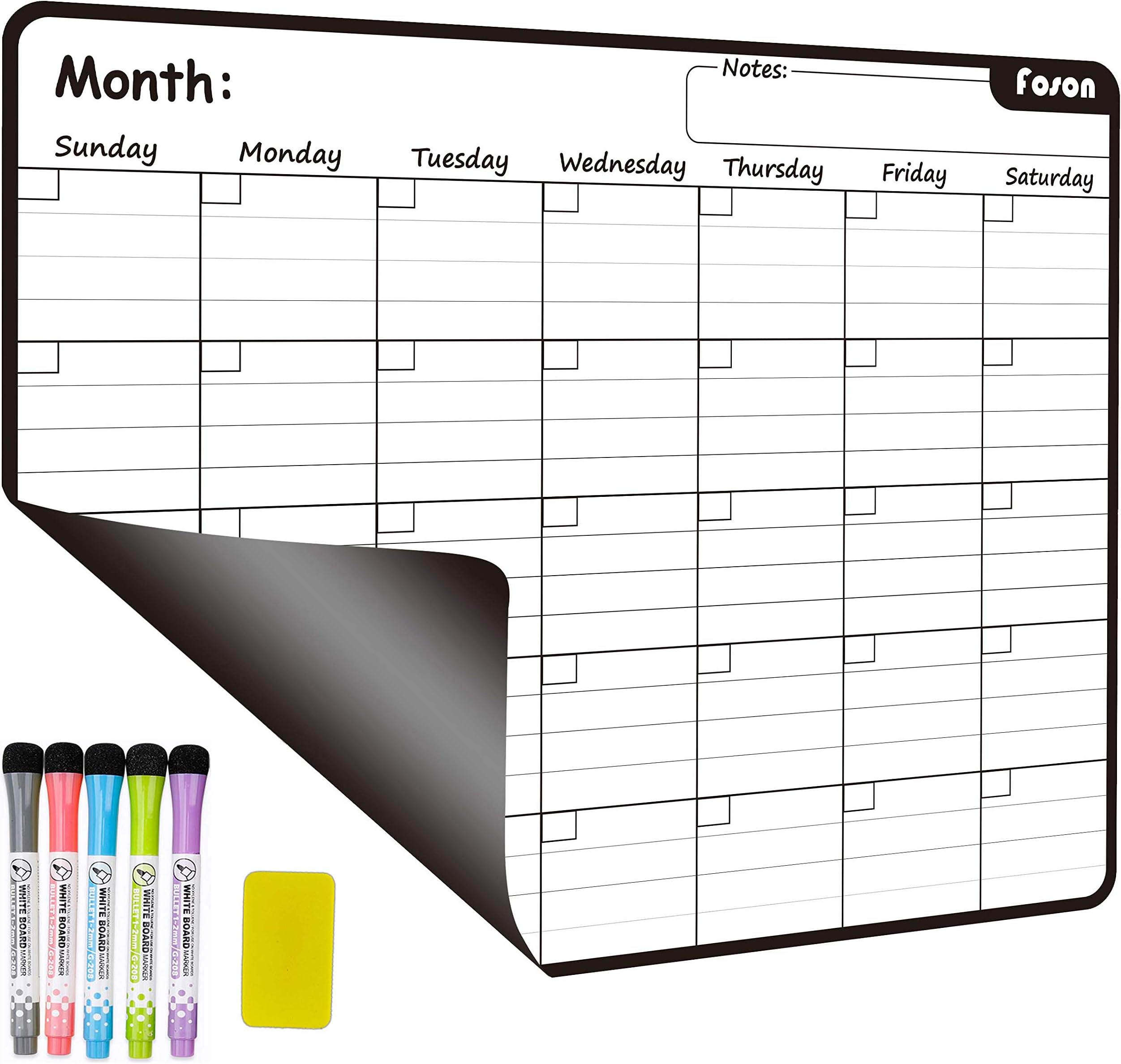 Dry Erase Magnetic Monthly Calendar Kit-Foson Extra Thick White& Black ...