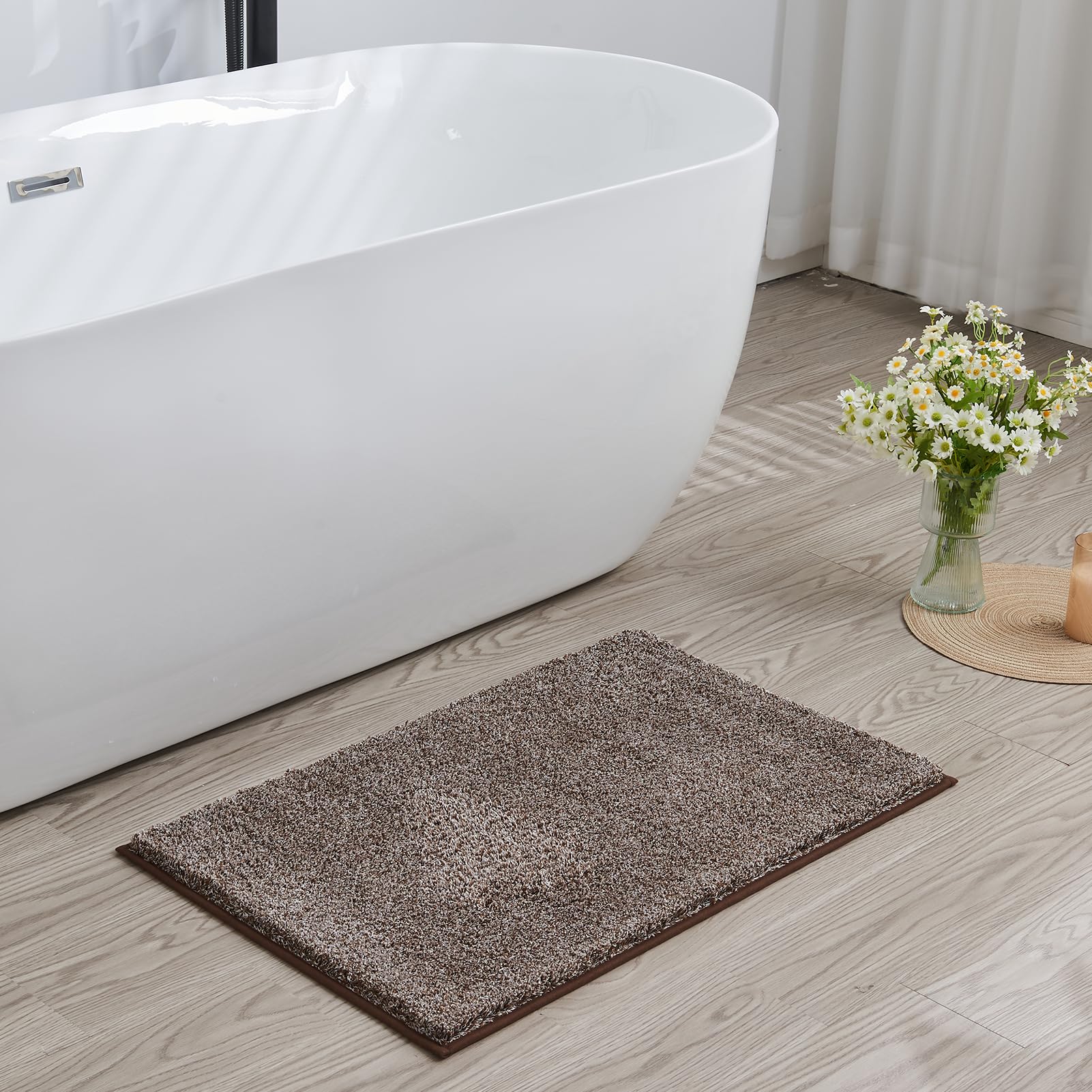Amazon.com: Douceur Brown Bathroom Rugs Non Slip, Super Soft Microfiber ...
