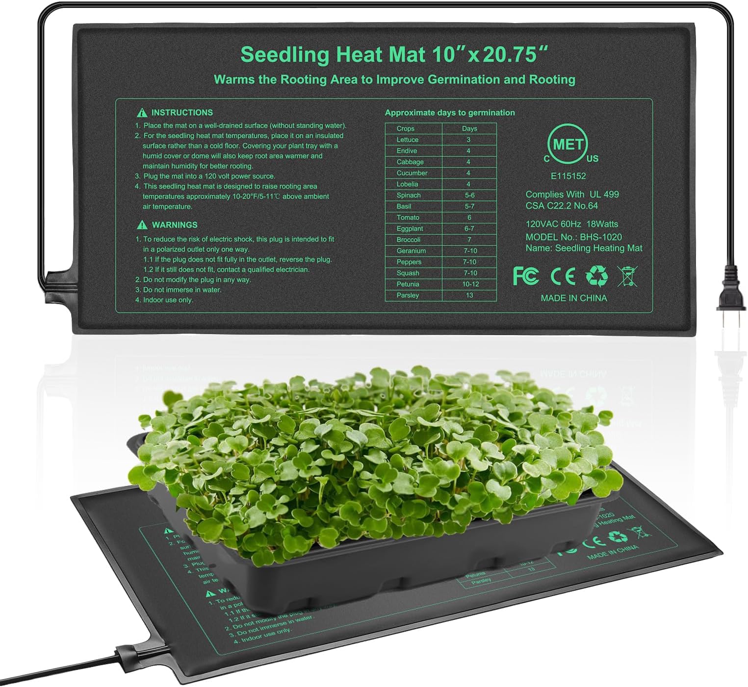 Amazon.com : Bestio Seedling Heat Mat 10 x 20.75 in 2 Pack,Waterproof ...