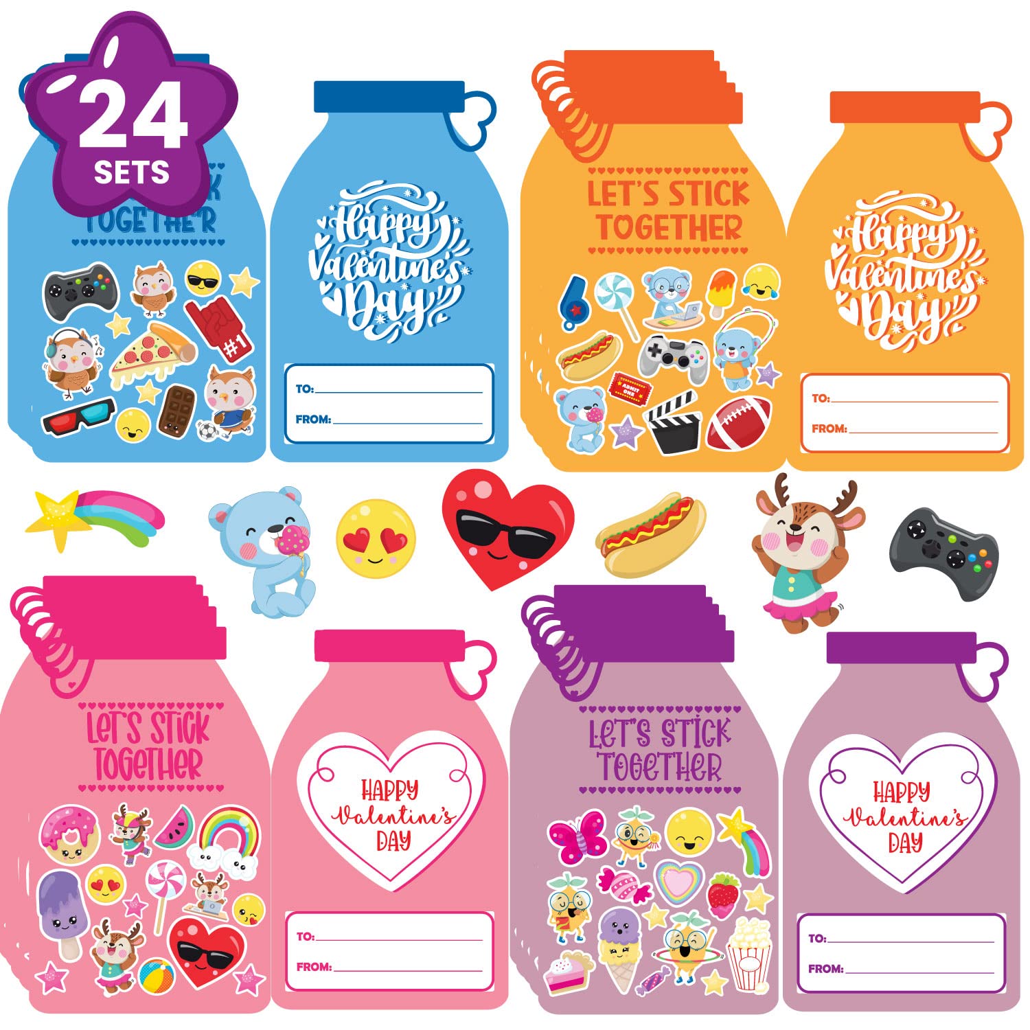 Amazon.com: Valentine Cards with Stickers for Kids, Lets Stick Together ...