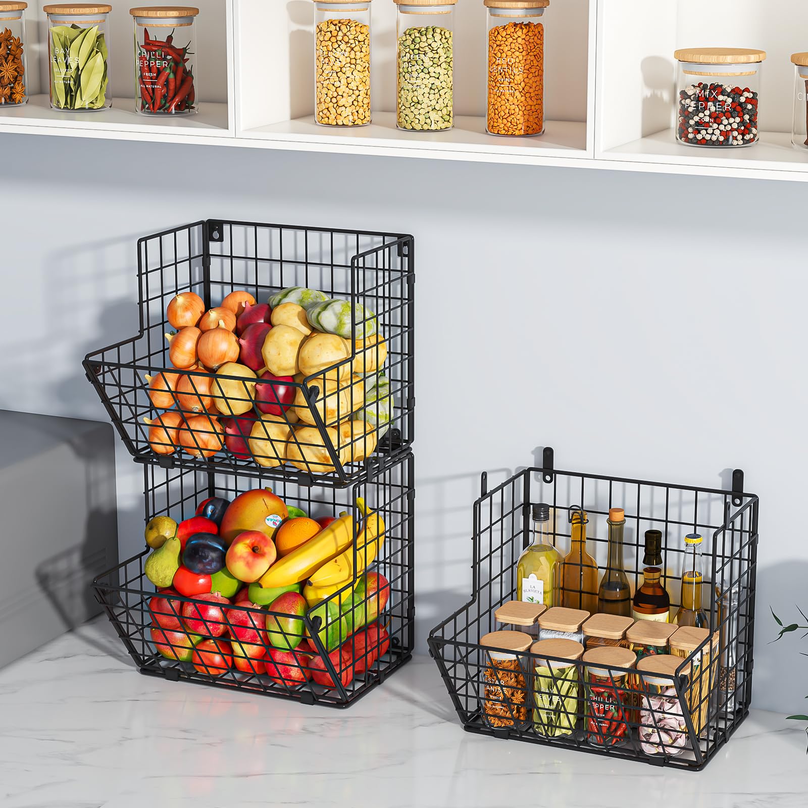 Snapklik.com : X-cosrack Metal Wire Basket Wall Mount, 3 Tier Wall ...