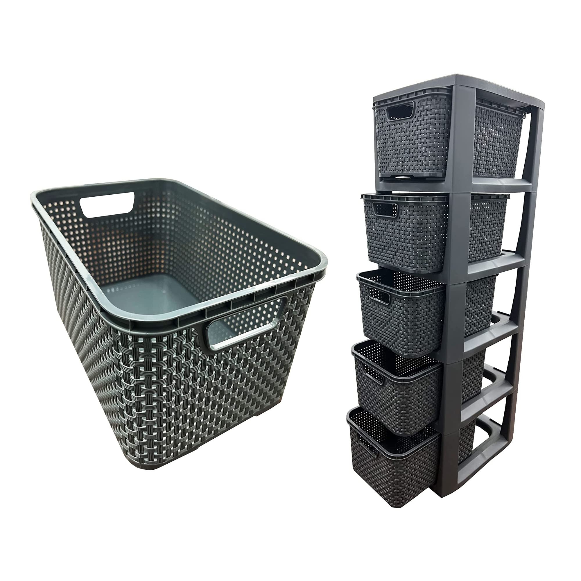 Home Office Schools Large Grey Rattan 5 Drawer Modular Storage Tower ...
