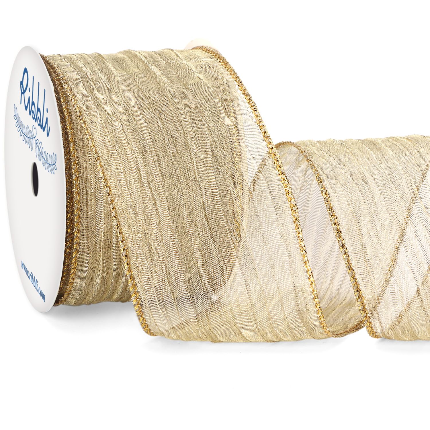 Amazon.com: Ribbli Light Champagne Crinkled Wired Ribbon 2.5 Inch with ...
