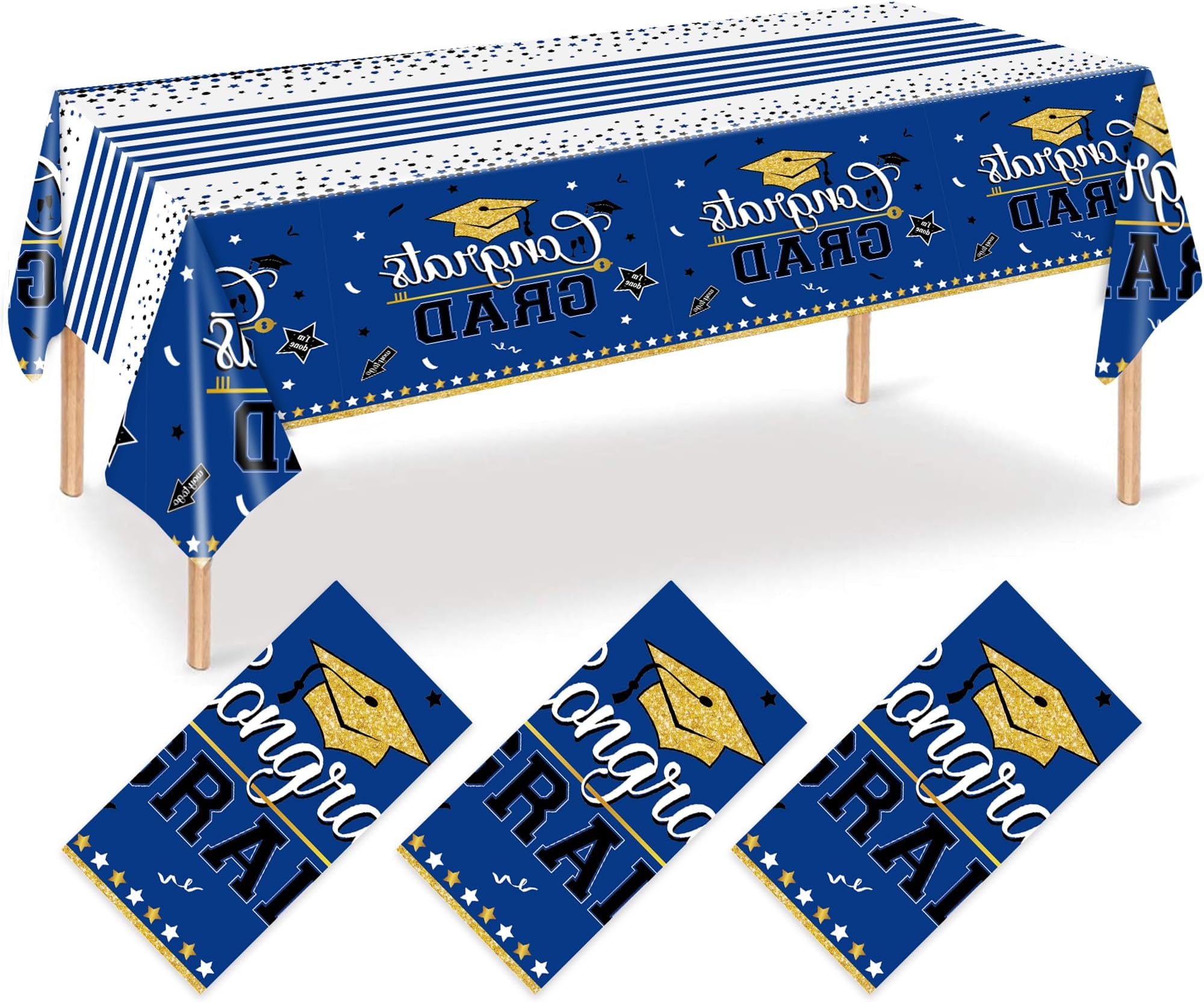 Amazon.com: Graduation Tablecloth 6Pcs, Blue Gold Graduation Party ...