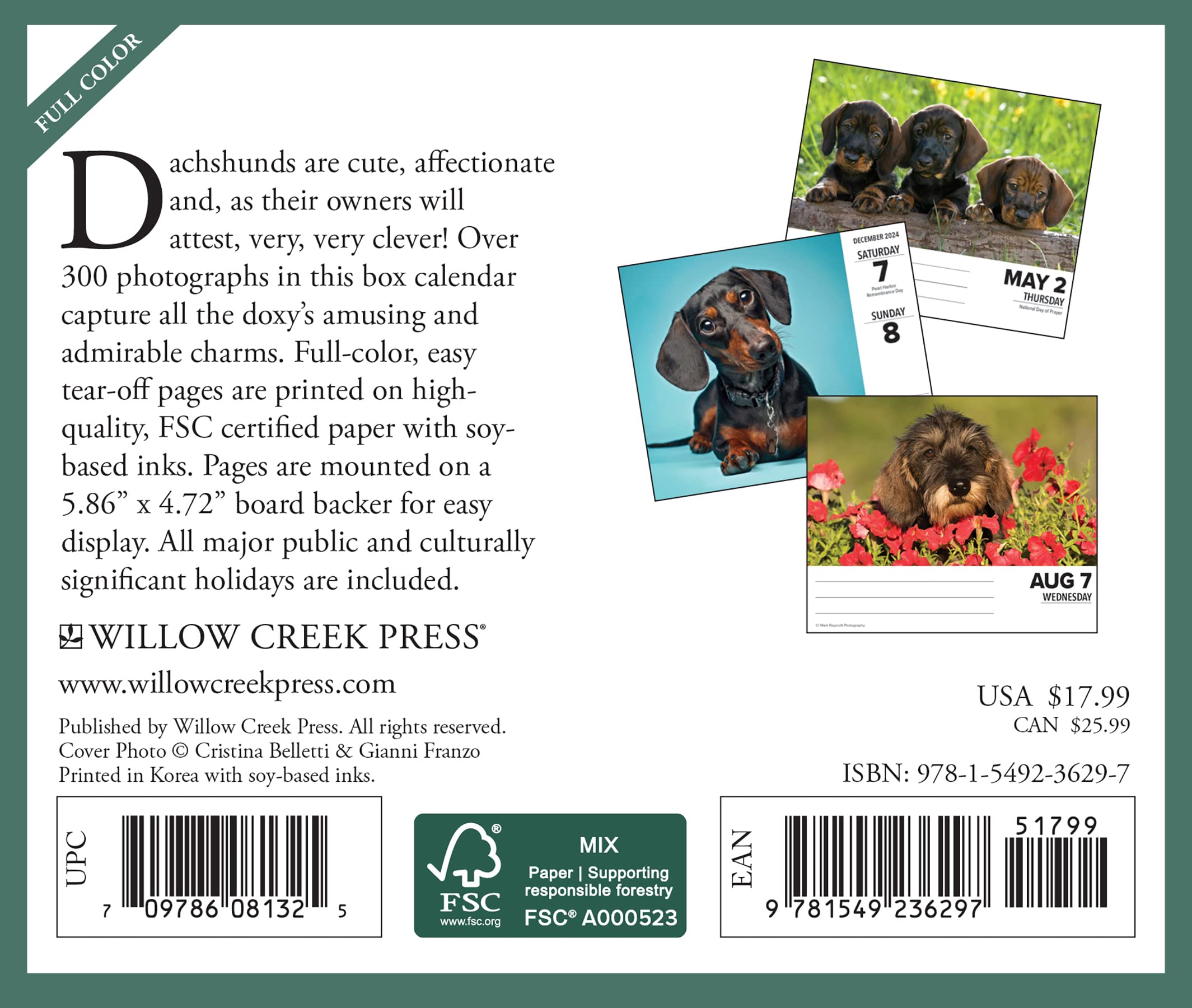 Snapklik.com : Willow Creek Press Dachshunds Daily 2024 Box/Desk Calendar