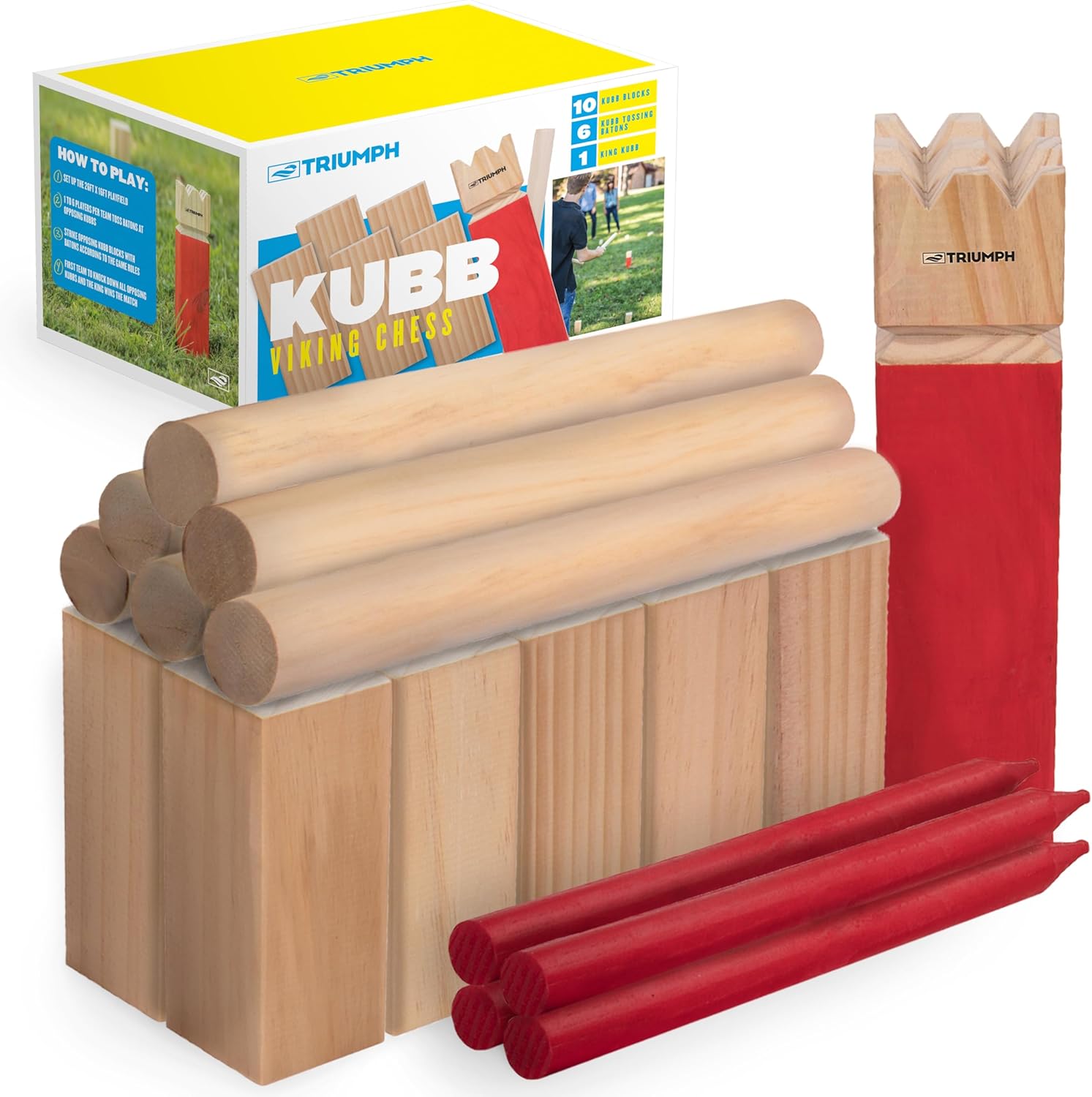 Amazon.com : Triumph Premium Kubb Set - Includes 10 Kubb Blocks, 6 ...