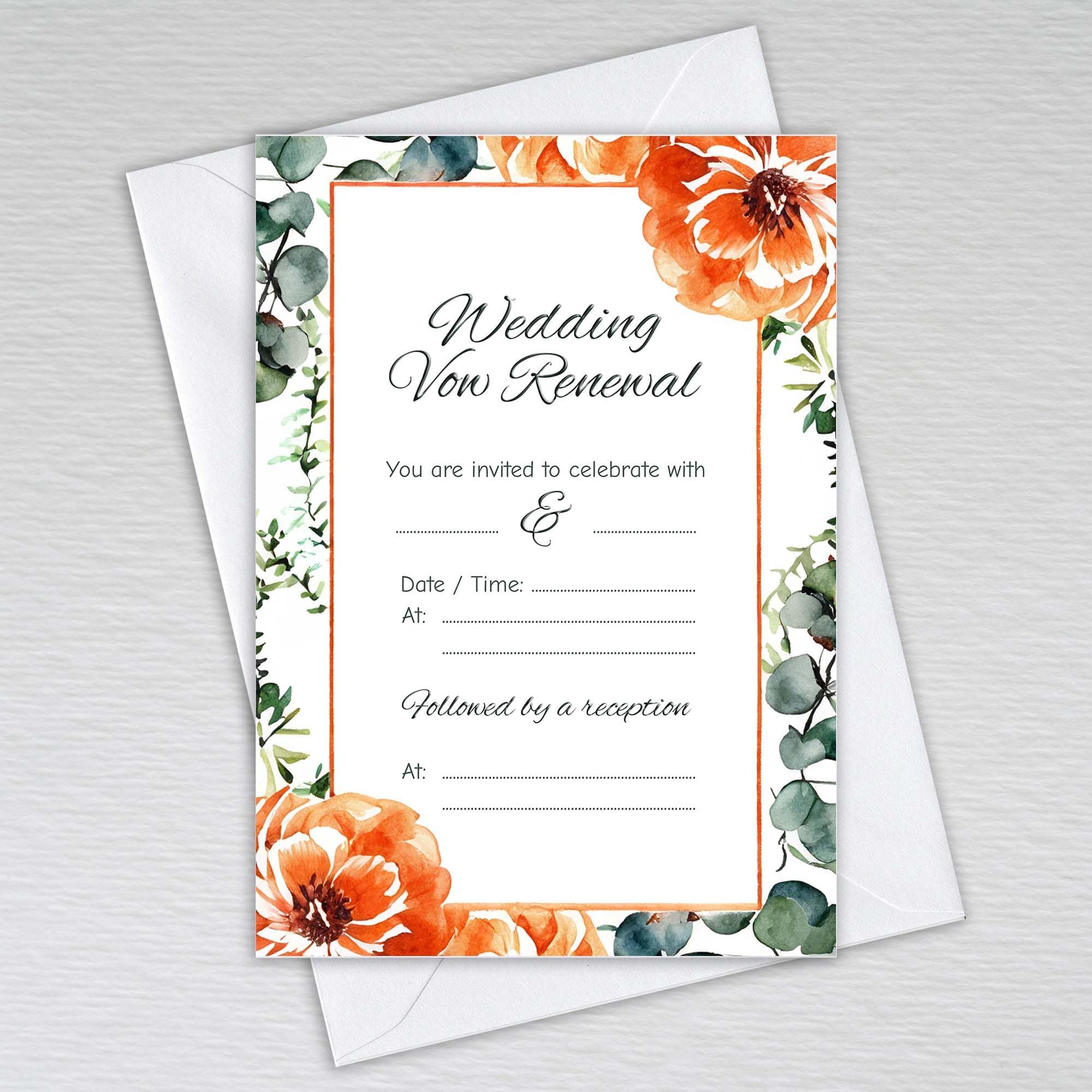 Pack of Wedding Vow Renewal Invitations with Envelopes: Burnt Orange ...