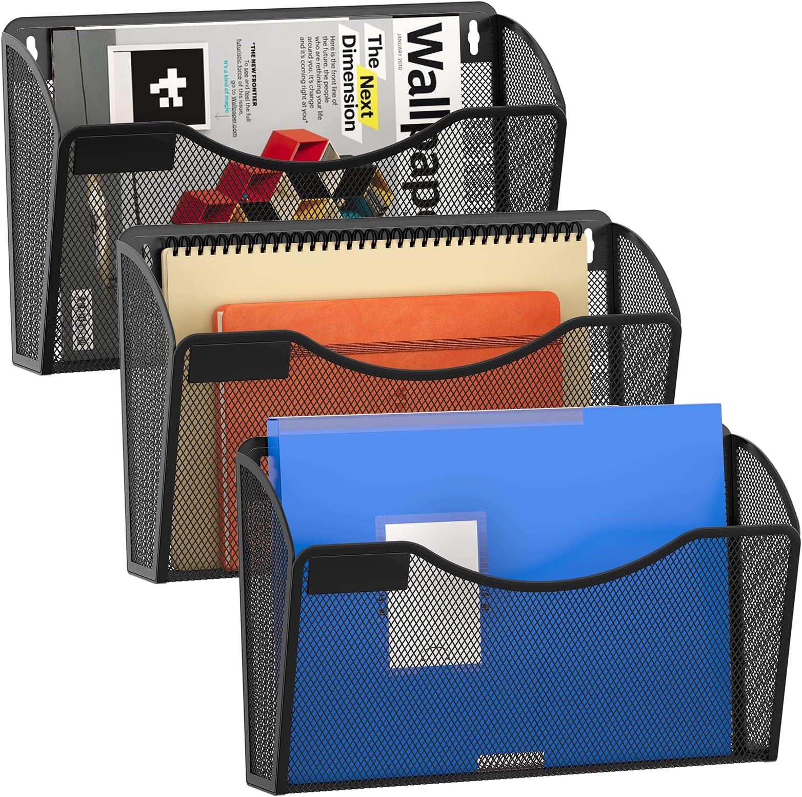 EasyPAG 3 Pocket Landscape A4 Mesh Hanging Wall Mounted File Holder ...